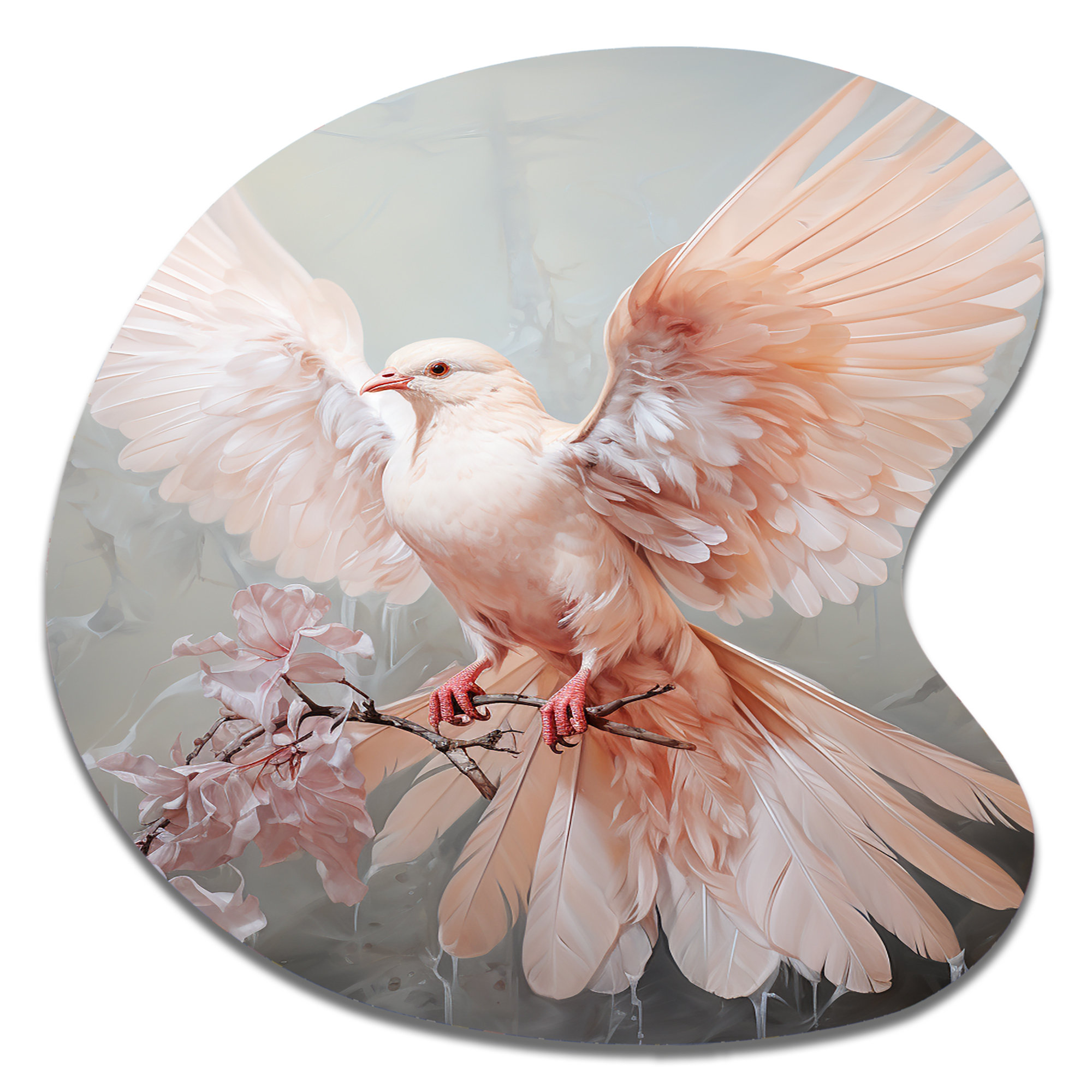 Design Art Pink Dove Winged Messenger - Dove Drop Shape Irregular Metal ...