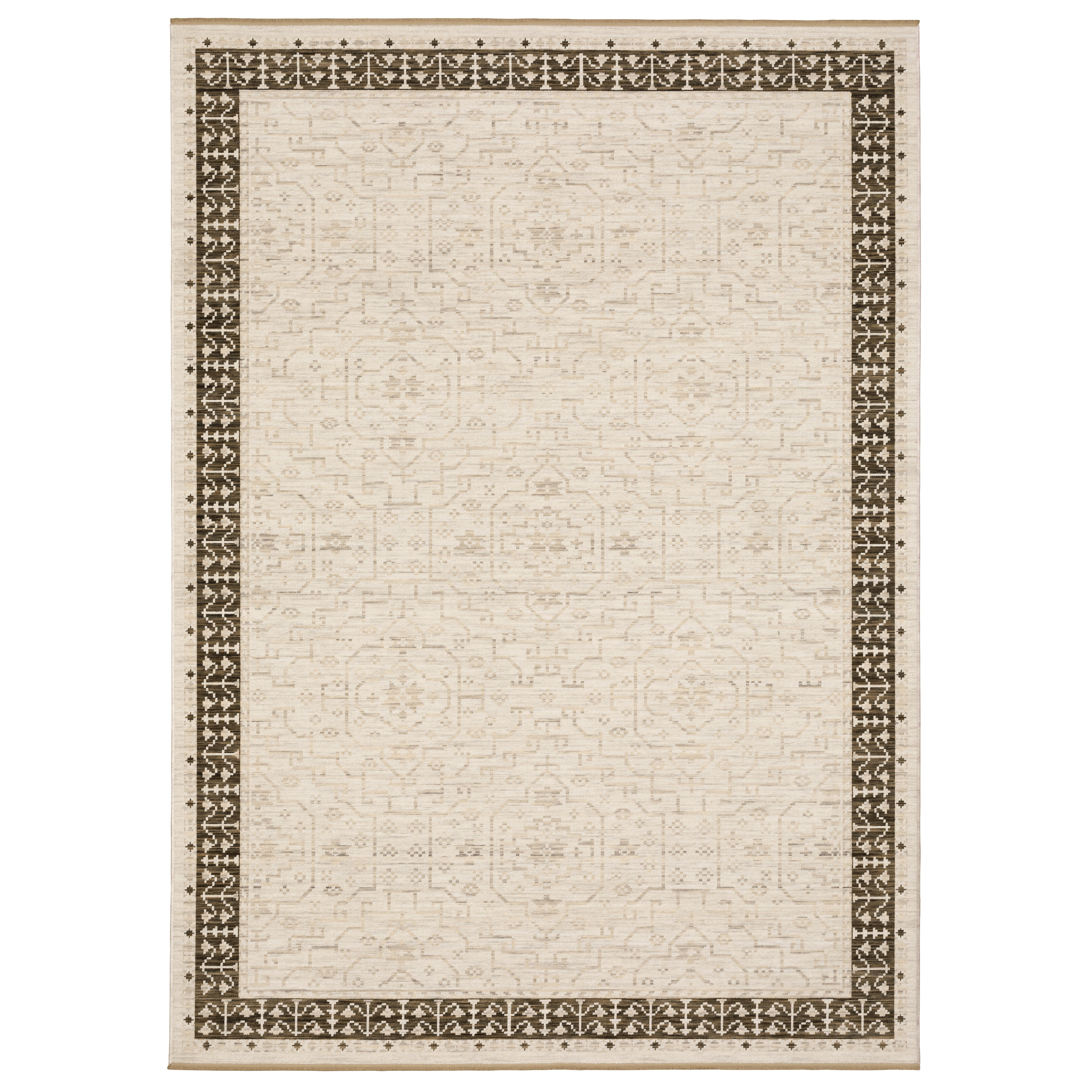 Bungalow Rose Kuester Global Bordered Beige/ Brown Wool Blend Area Rug ...
