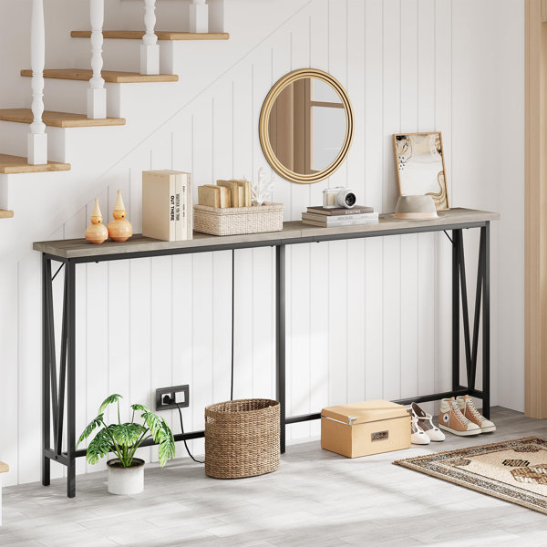 17 Stories Rustic Console Table With Power Outlets | Wayfair