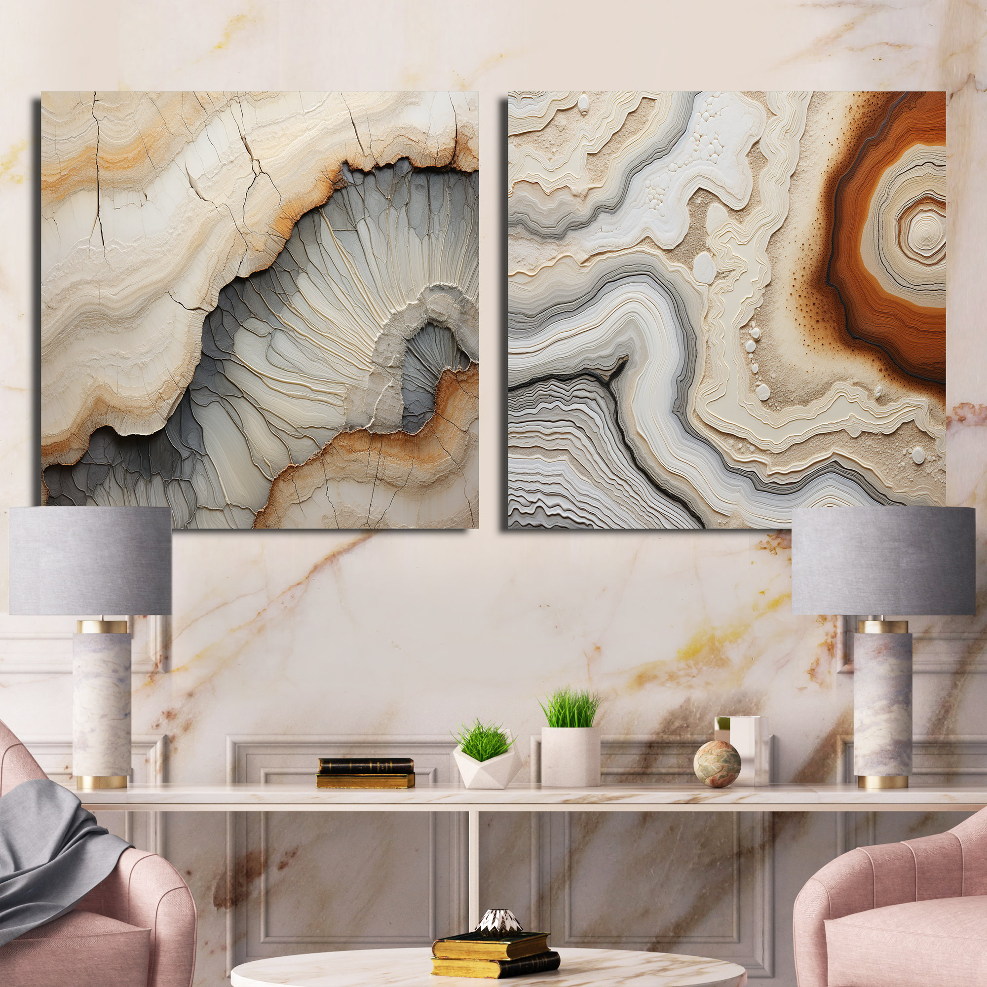 Wrought Studio™ Beige And Orange Minimalism Stone Geode - Stone Geode ...