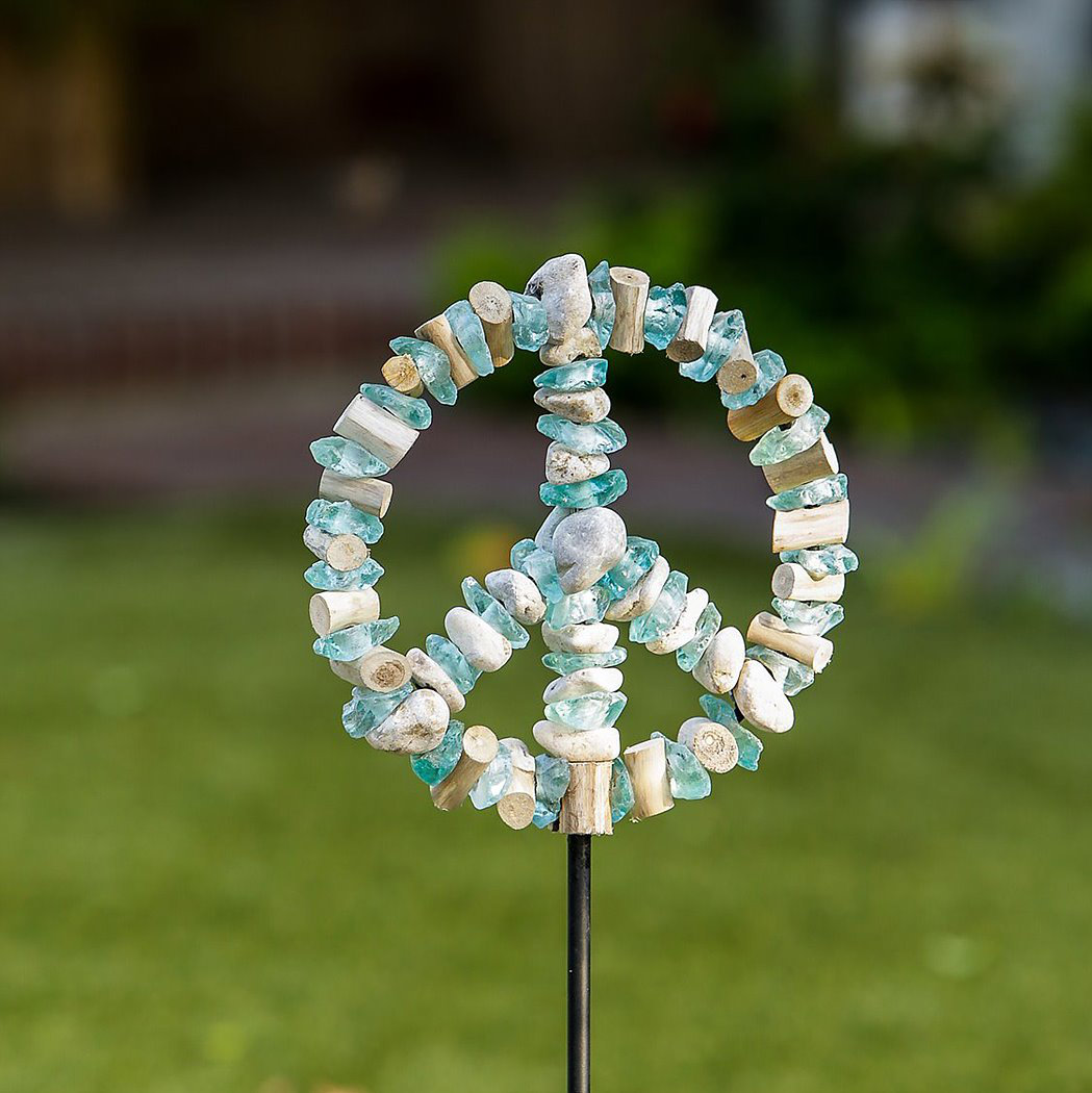 Arlmont & Co. Glass Peace Symbol Garden Stake - 4FT | Wayfair