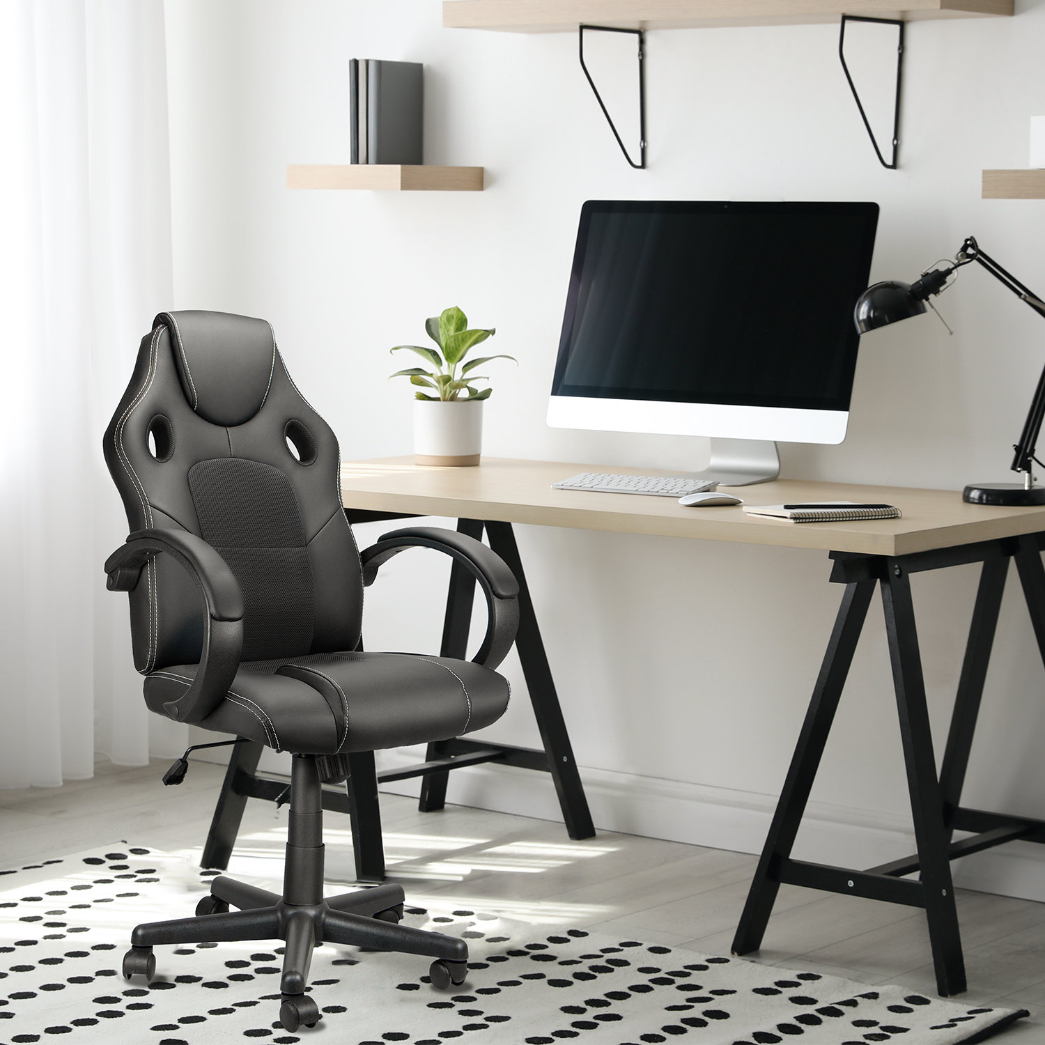 Inbox Zero Adjustable Ergonomic Leather Swiveling PC & Racing Game ...