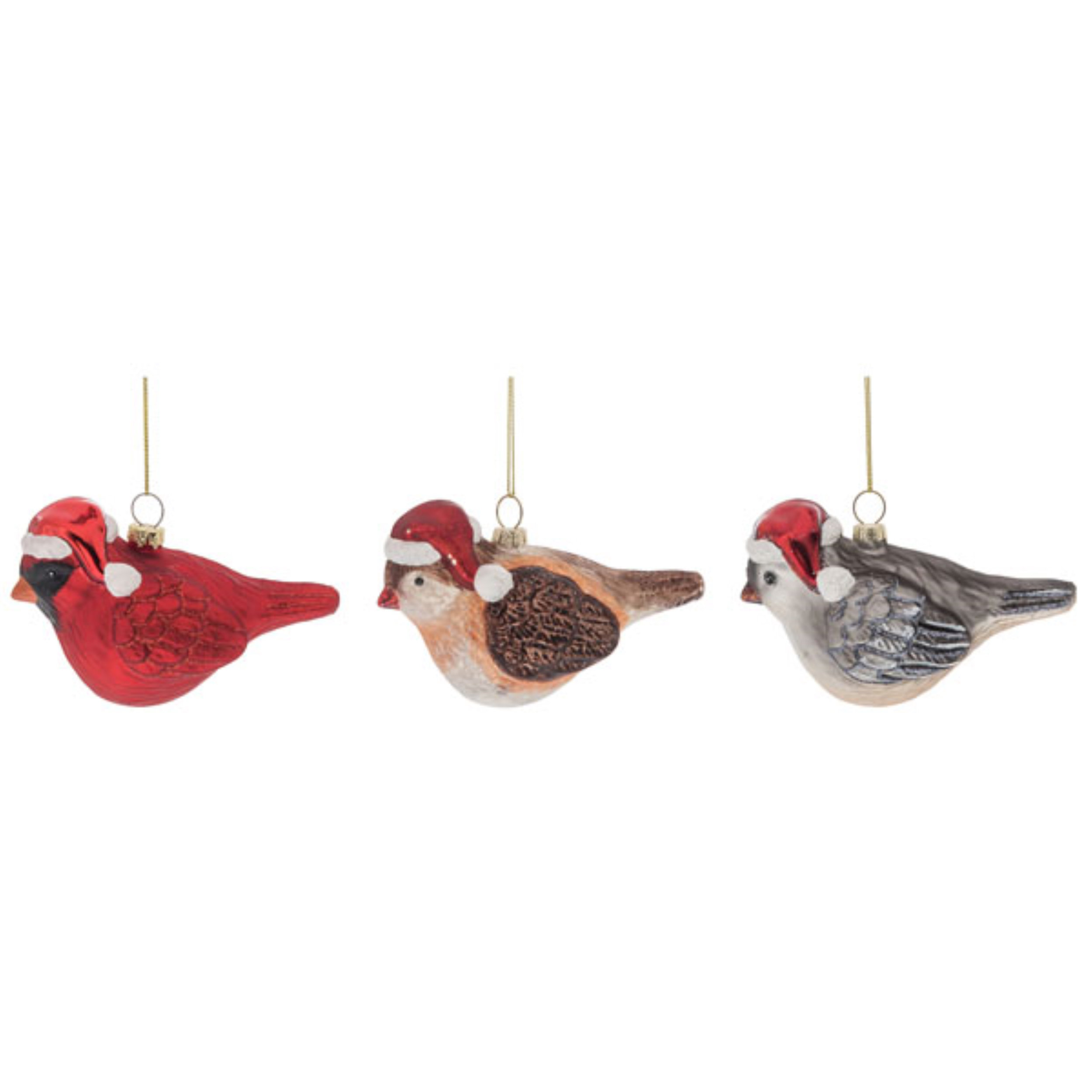 Alcott Hill® Glass Santa Hat Bird Ornament Set of 3 Christmas Home ...