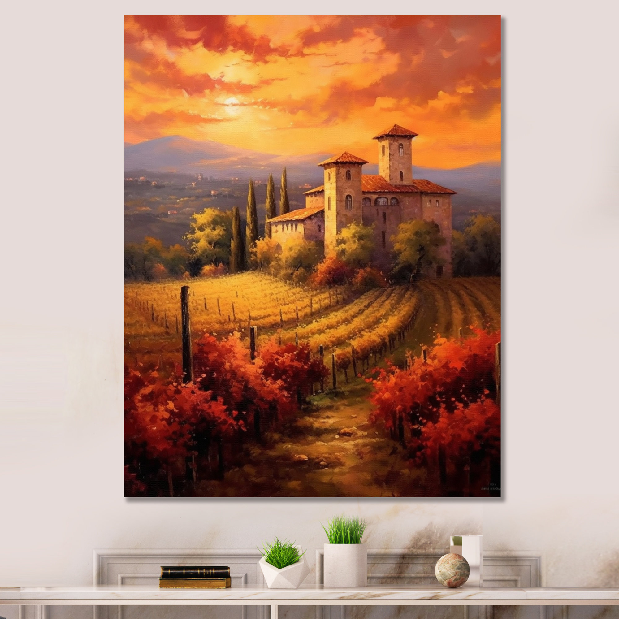 Winston Porter Beautiful Sunset Castle In Italian Vineyard I On Canvas ...