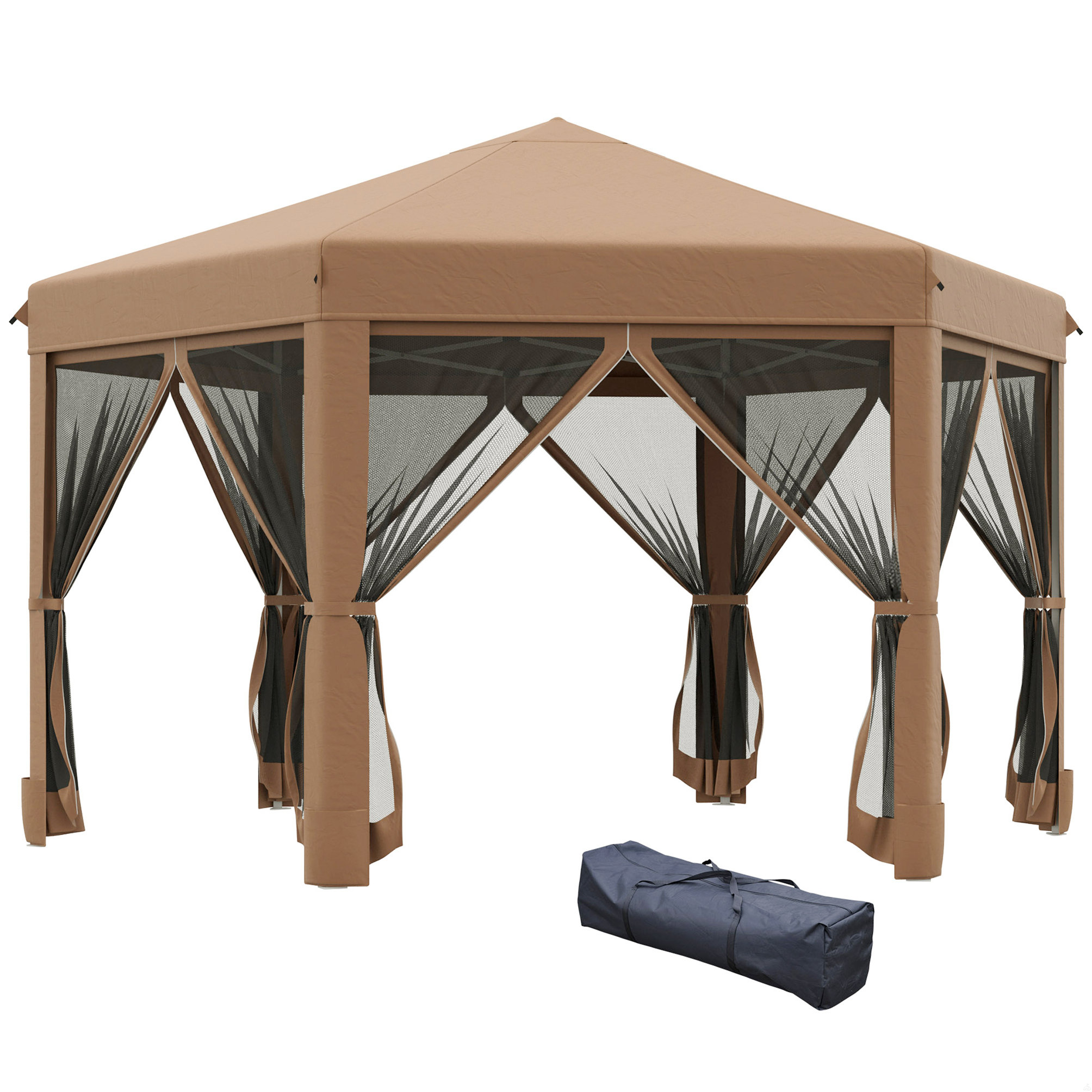 KAQCVIN Hexagonal Pop Up Gazebo, Heavy Duty Outdoor Canopy Tent With 6 ...