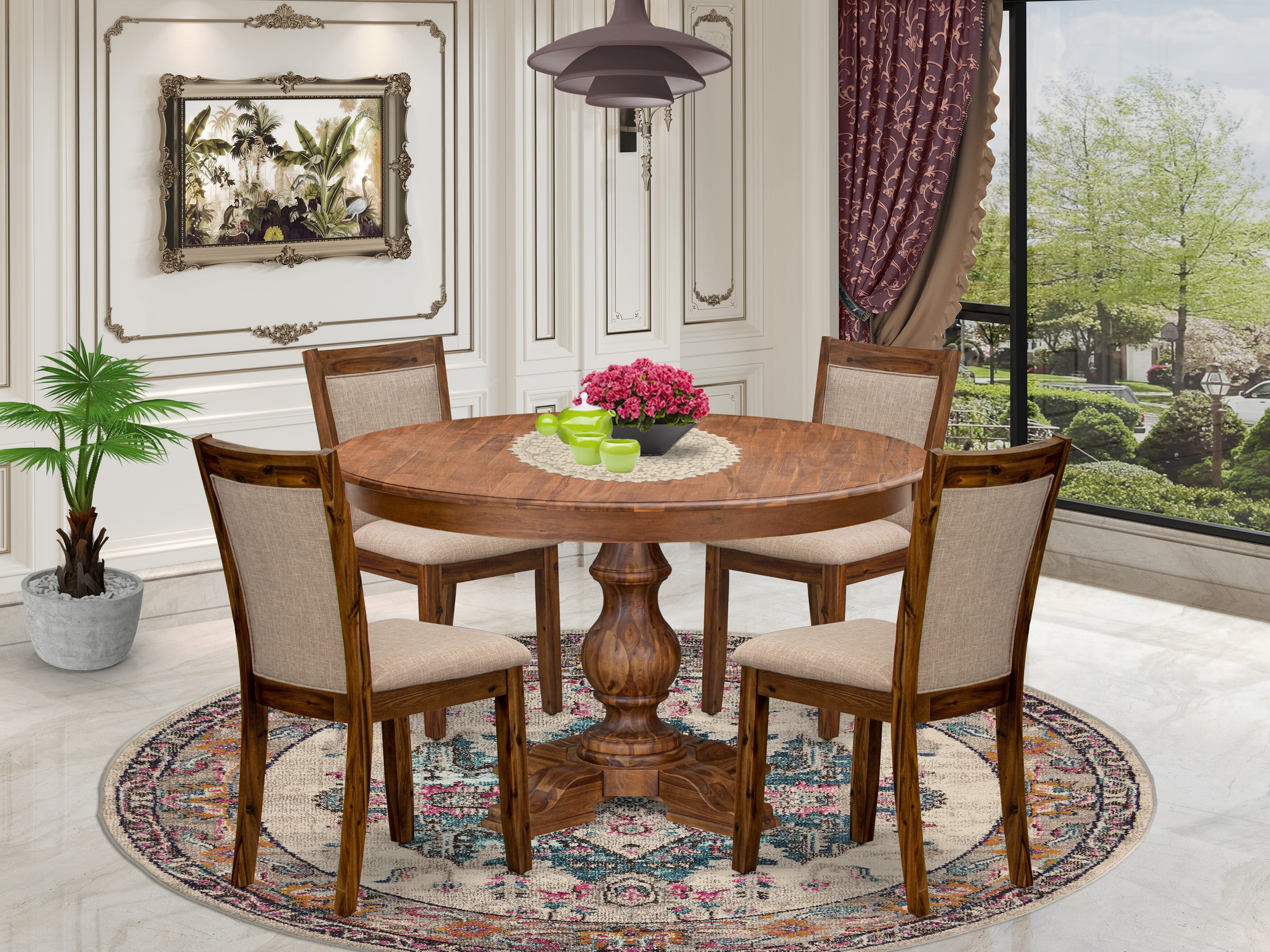Red Barrel Studio® Dining Table Set consists of a Pedestal Table and ...