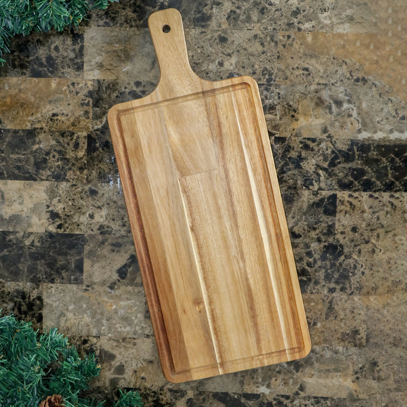 Victory Relax Accacia Wood Rectangle Cutting Board with Handle | Wayfair