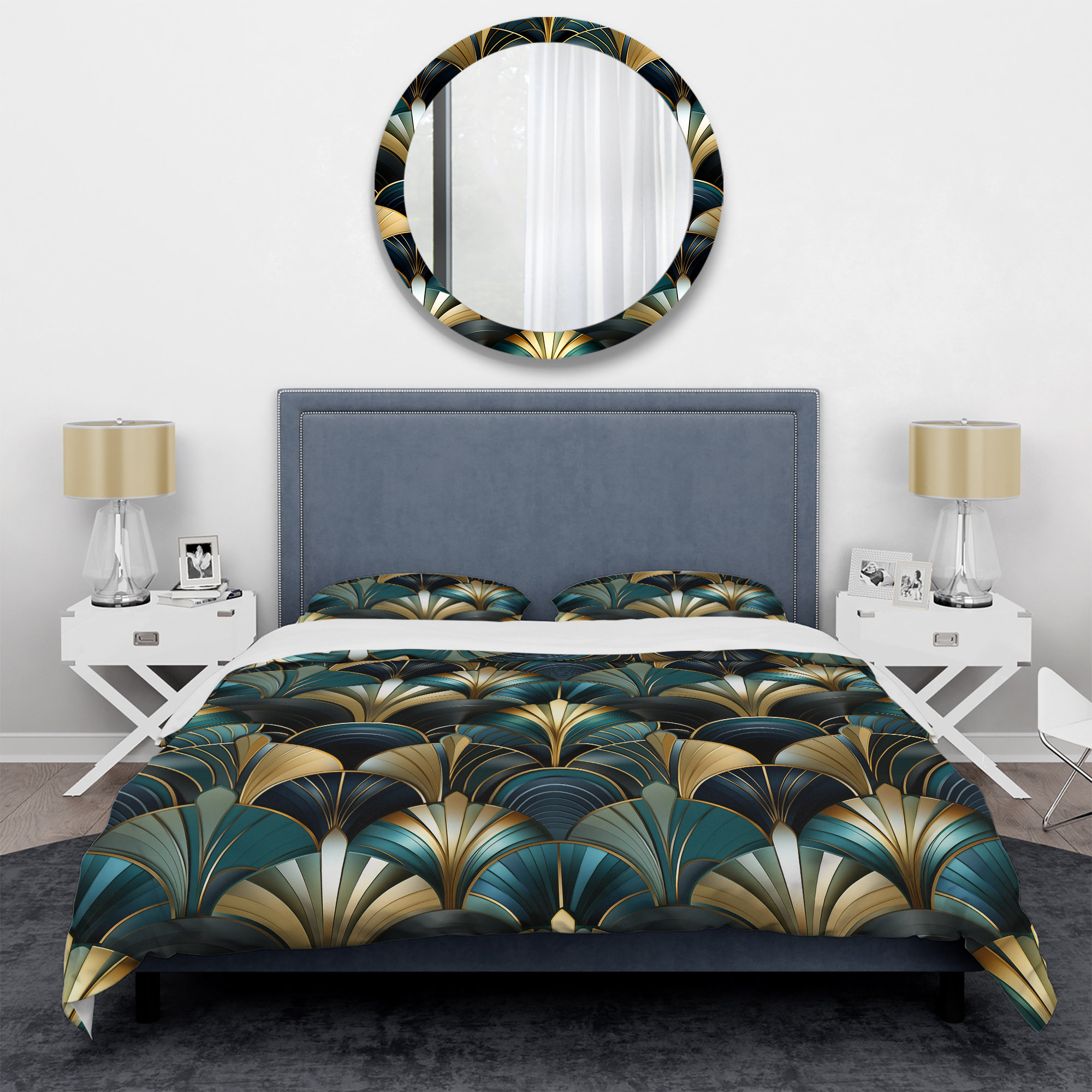 Design Art Damask Emerald And Gold Art Deco Pattern I - Damask Duvet ...