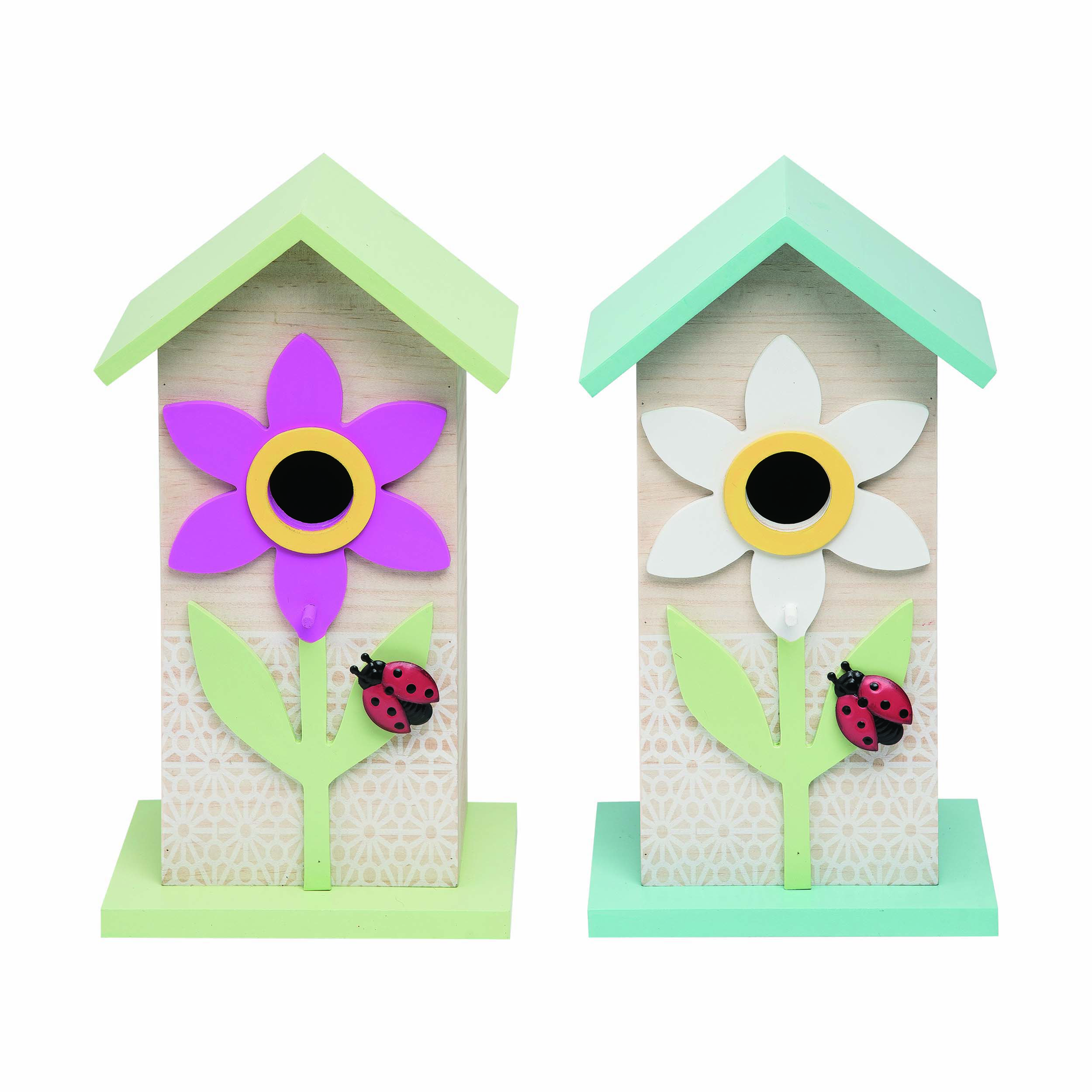 Ophelia & Co. MDF Flower & Ladybug Birdhouse Set of 2 Spring Home ...
