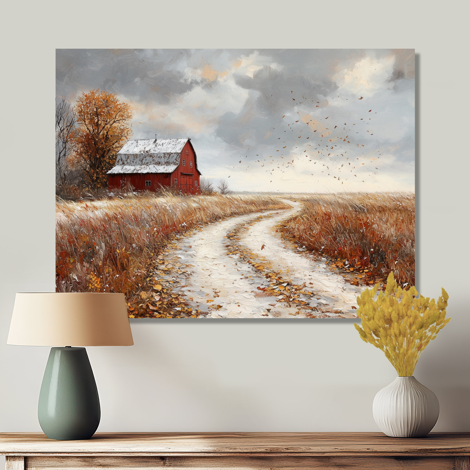 Gracie Oaks Doyal Windy Prairie Leaves Path To The Farm III - leaves ...