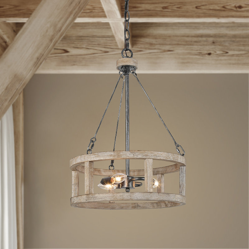 Gracie Oaks 3 - Light Lantern Drum Wagon Wheel Chandelier & Reviews ...