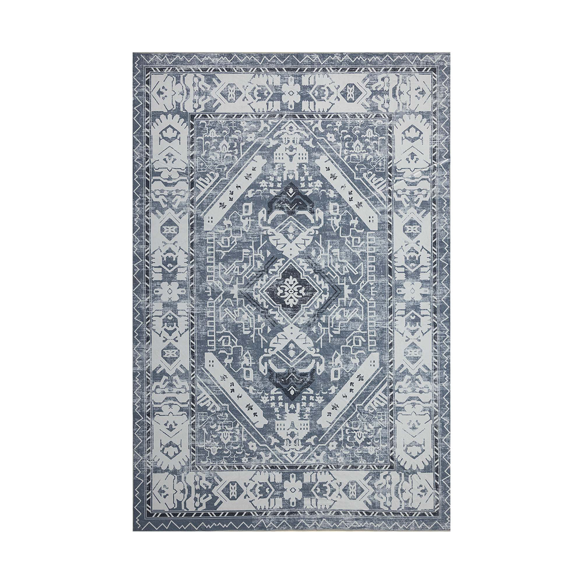 Bungalow Rose Vintage Blue Gray Large Faux Cashmere Area Rug | Wayfair