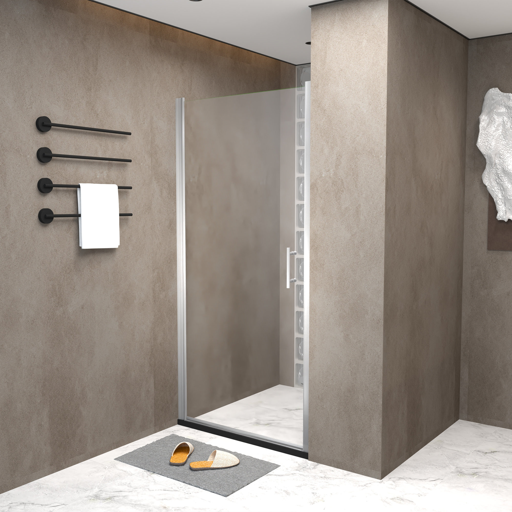 DAQING 34"x 72" Pivot Shower Door, Aluminum Frame, Half Frame ,1/4"(6mm ...