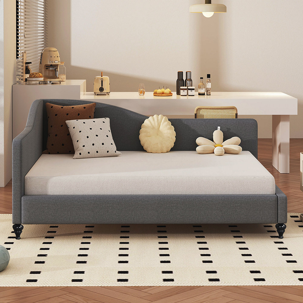 Alcott Hill® L-Shaped Linen Daybed with Solid Wood Legs | Wayfair