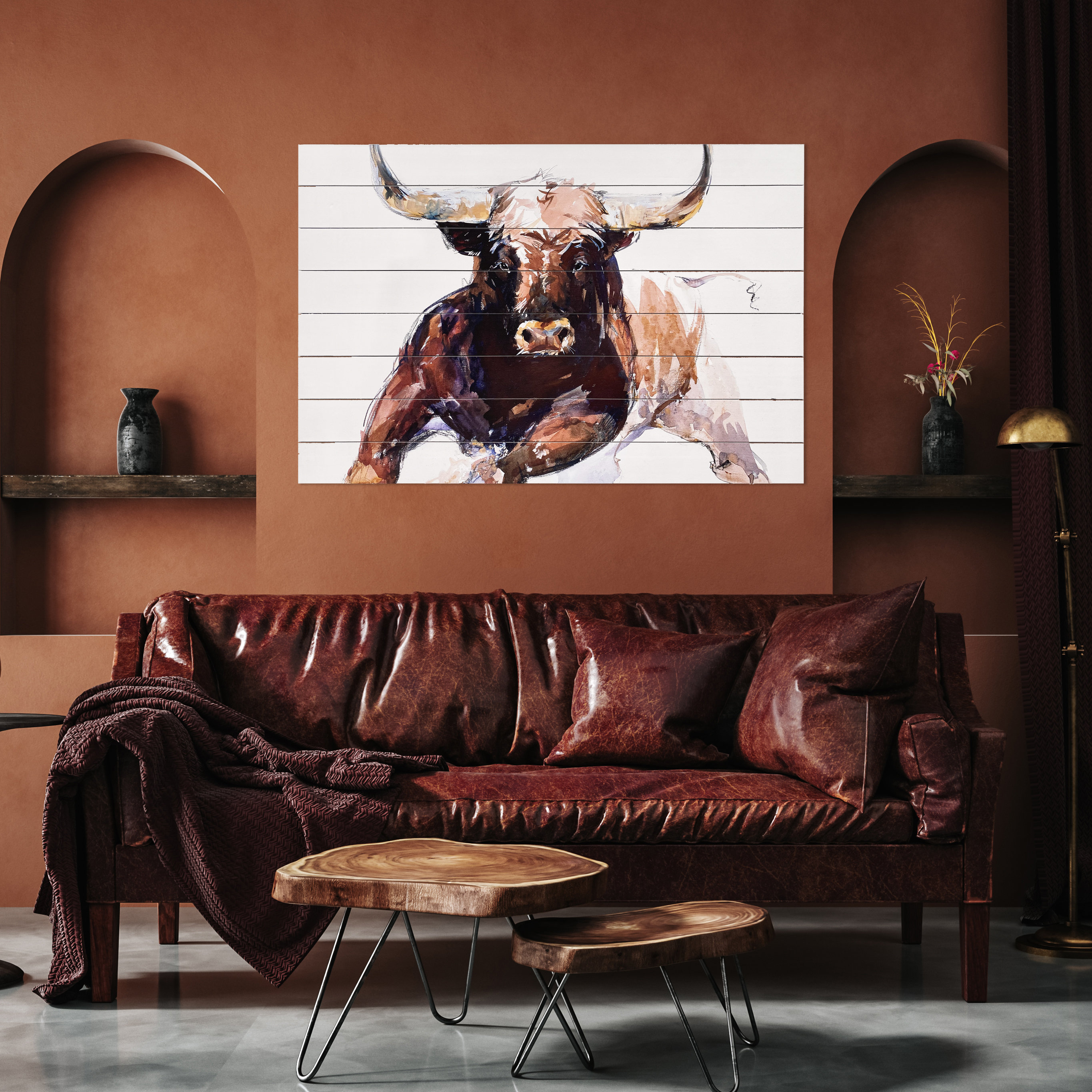 Union Rustic "The Bull" Print on Planked Wood Wall Art | Wayfair