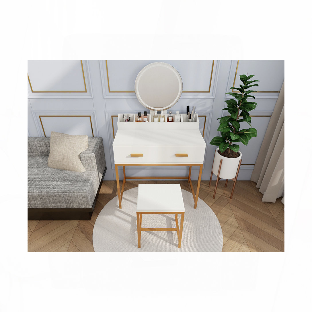 Brayden Studio Vanity Set with Mirror and Stool - Makeup Vanity Table ...
