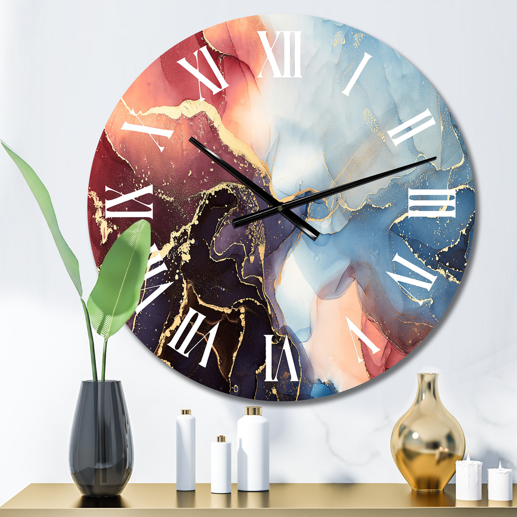 East Urban Home Brown and Blue Luxury Abstract Fluid Art VI - Modern ...