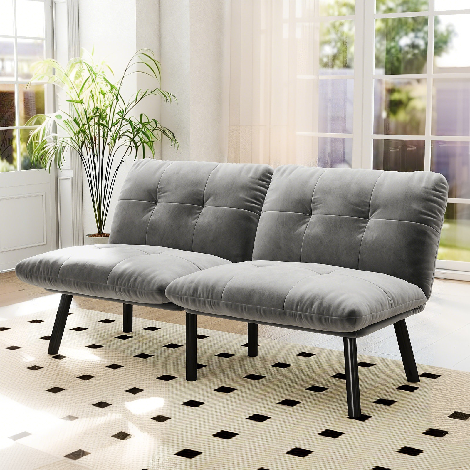 Ebern Designs 63'' Convertible Fabric Futon Sofa Bed With Adjustable ...