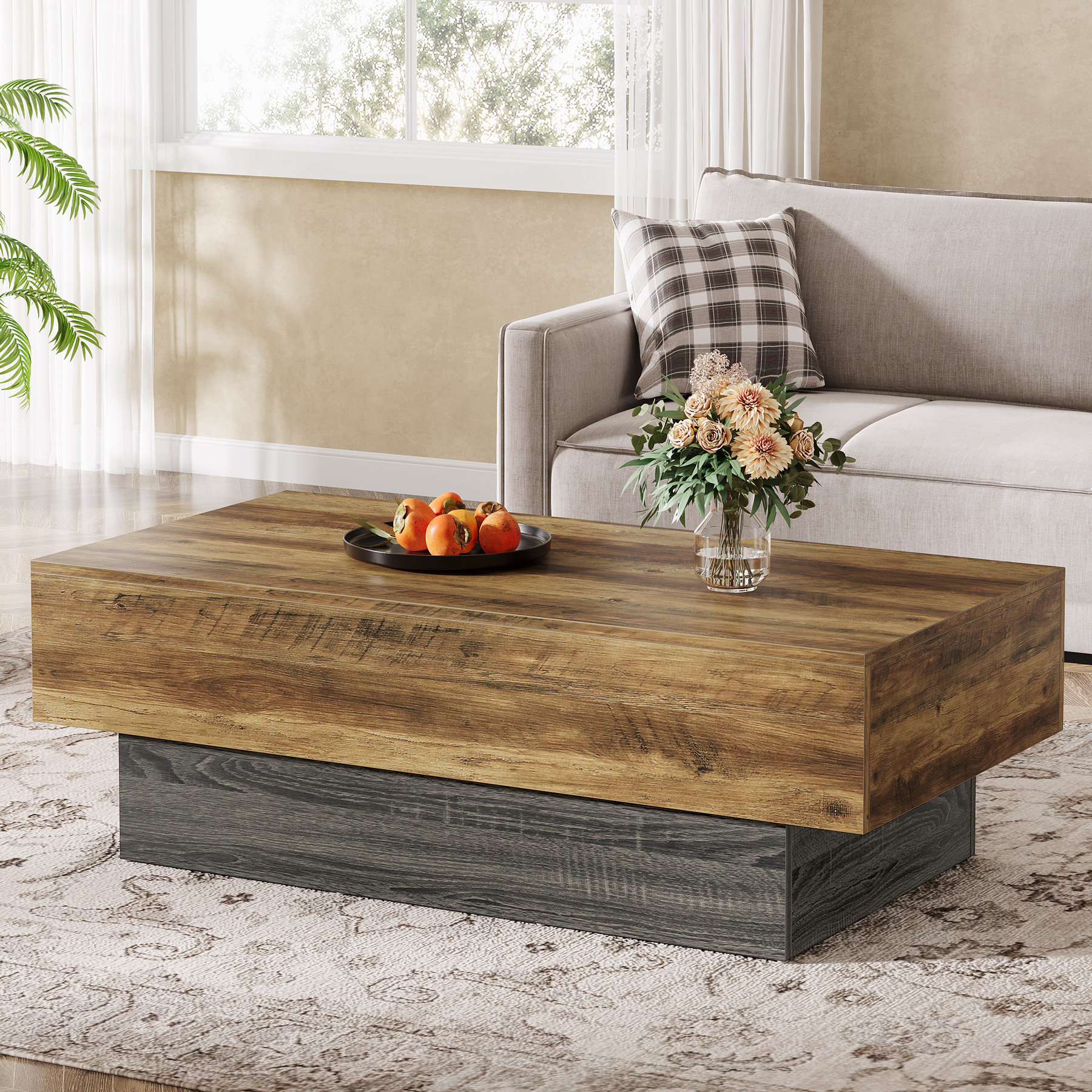 Millwood Pines 55" Rrustic Brown Wood Coffee Table with Base & Reviews ...