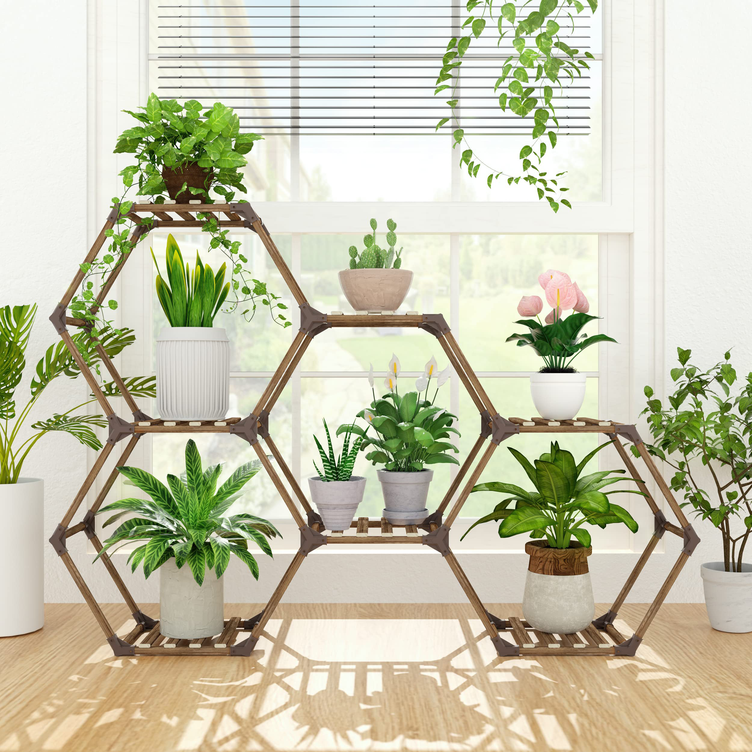 Arlmont & Co. 7 Tiers Hexagonal Plant Stand, Indoor Outdoor Plant Shelf ...