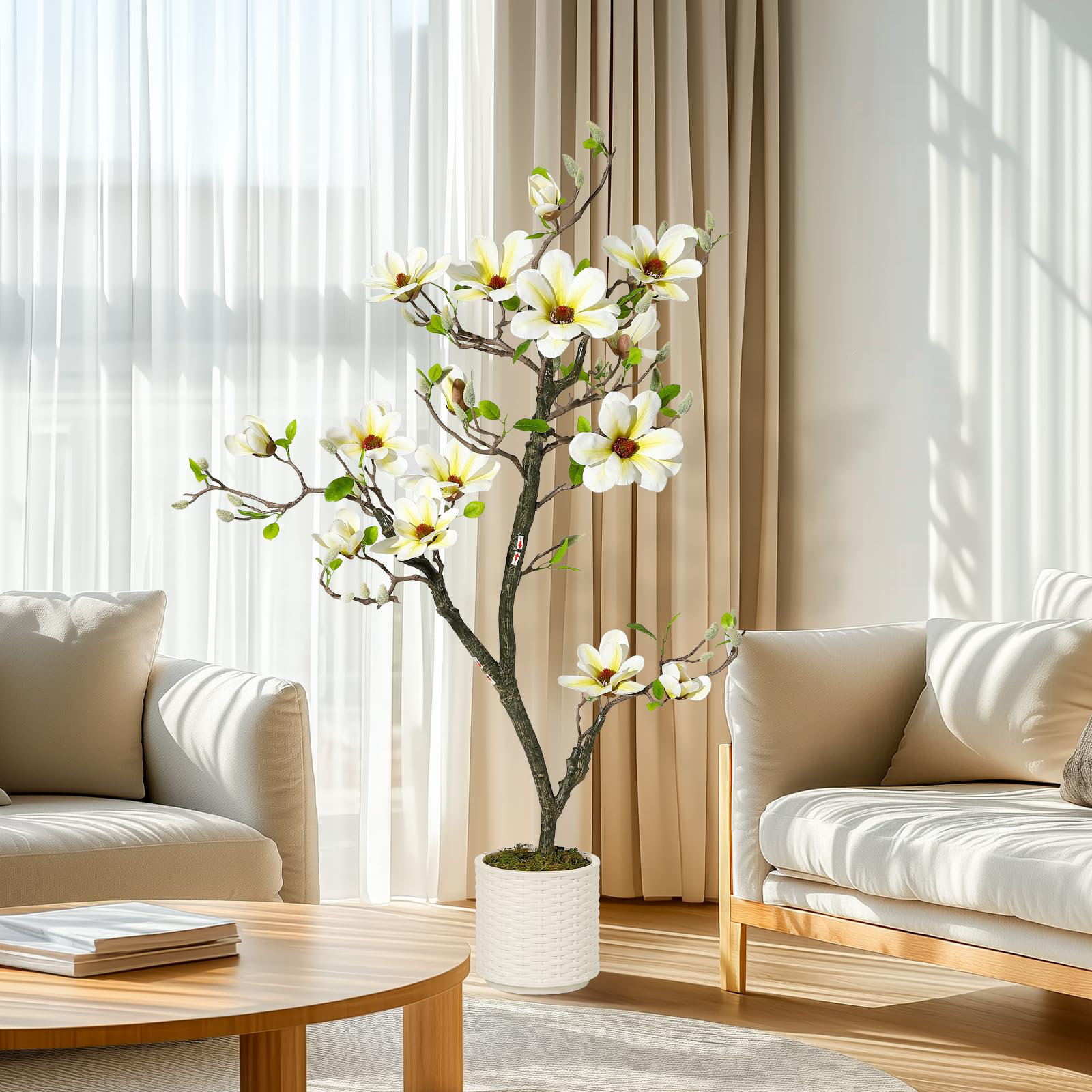 Primrue 4FT Artificial Magnolia Tree With Realistic White Flowers ...