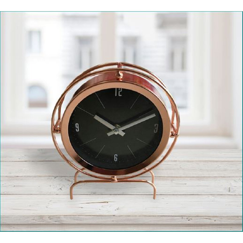 Everly Quinn Analog Metal Quartz Tabletop Clock in Brown | Wayfair