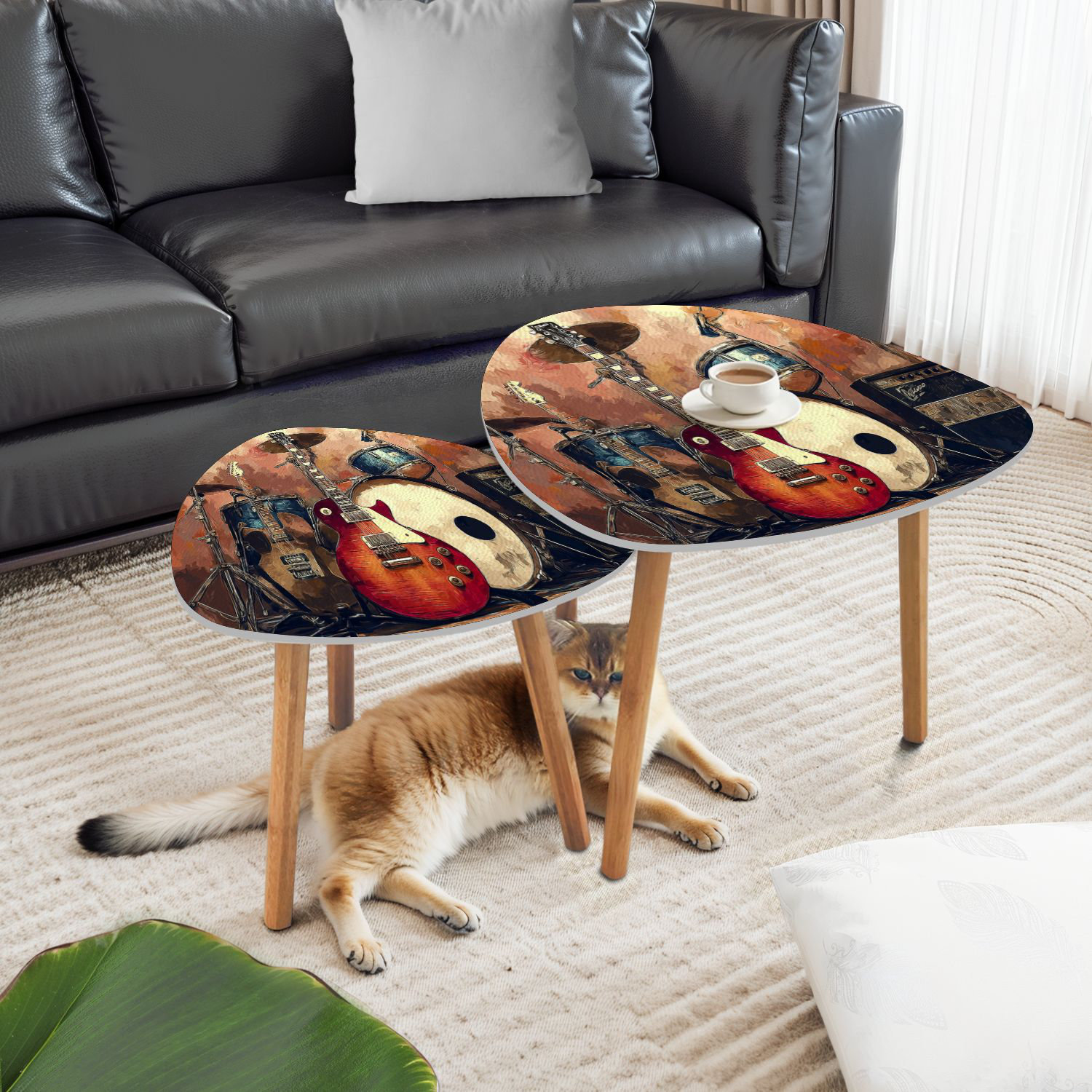 George Oliver Triangle Nesting Coffee Table Set of 2 Guitar Vintage ...