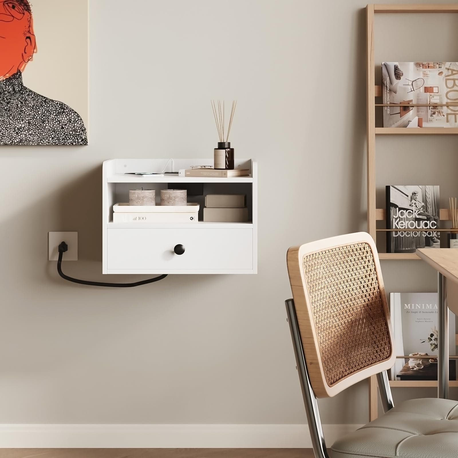 Latitude Run® White Floating Bedside Table For Bedroom, Wooden Wall ...