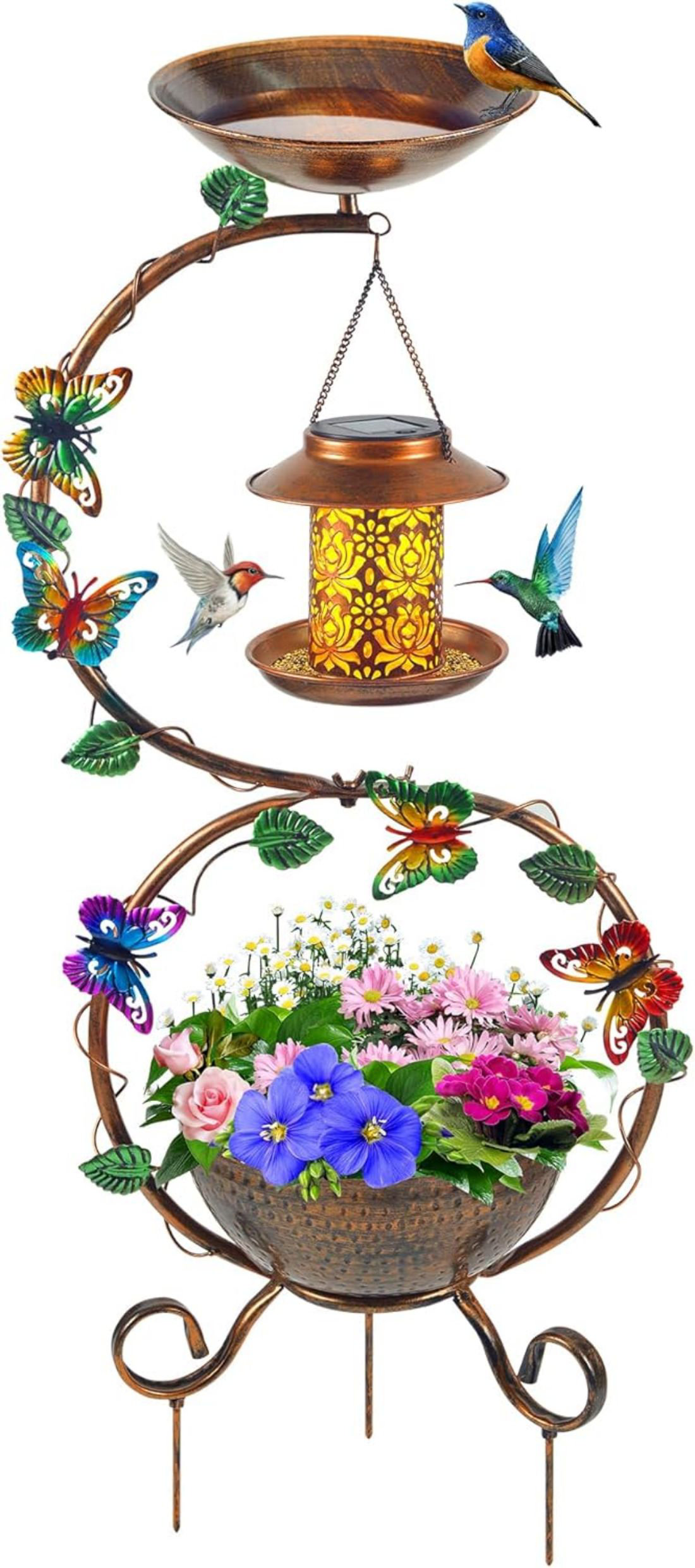 August Grove Metal Birdbath With Flower Planter Pedestal, Bird Bath And ...