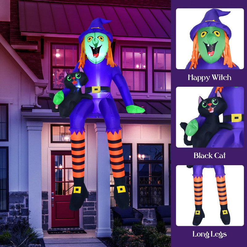 The Holiday Aisle® Cute Halloween Inflatable Witch with Black Cat ...
