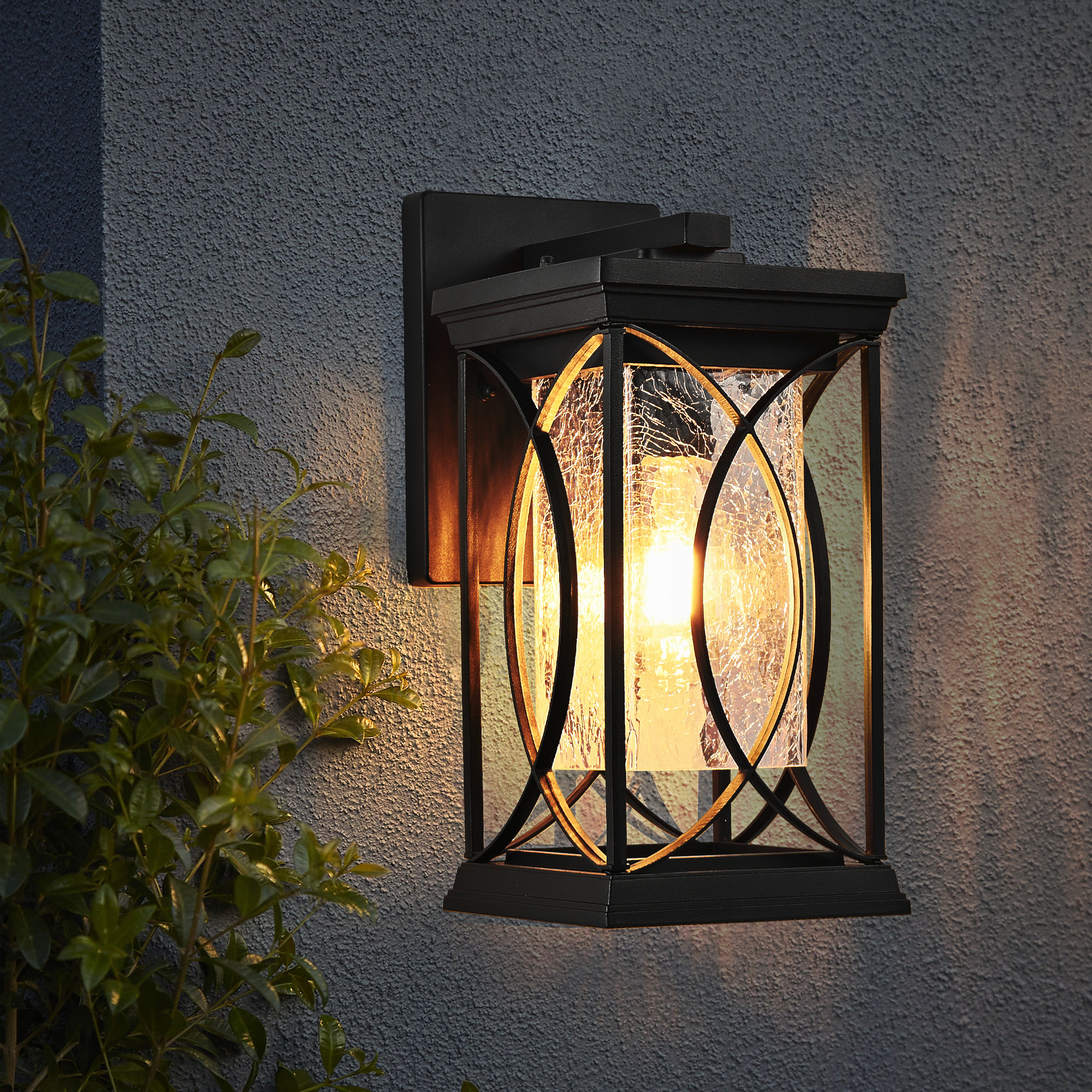 Winston Porter Outdoor Wall Lantern with Crackled Glass - Weather ...
