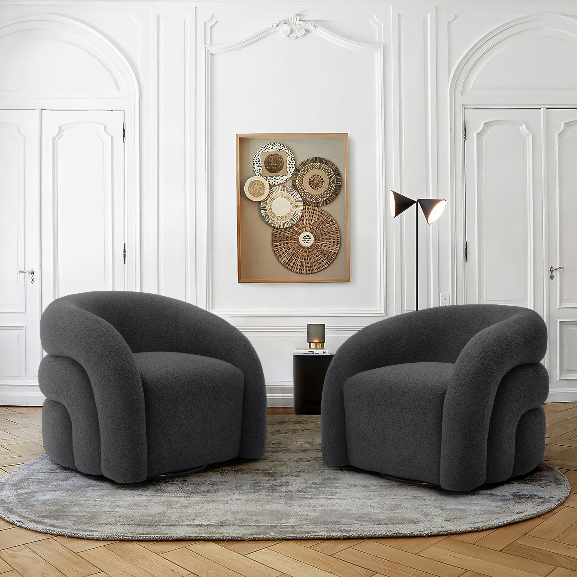 Wrought Studio™ Aunna Upholstered Modern-style Swivel Barrel Accent ...