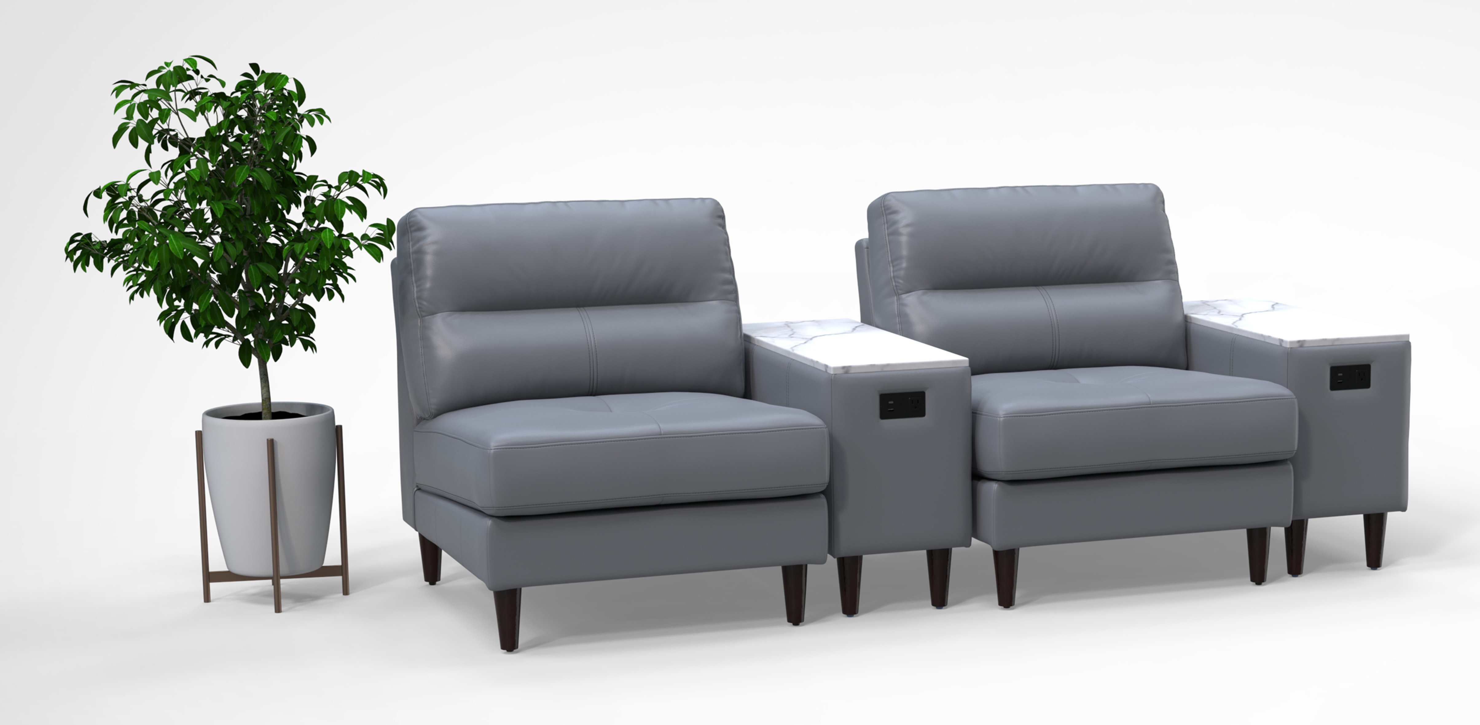 Reunion 2 Person Waiting Room Reception Chairs Set 100% Genuine Leather ...