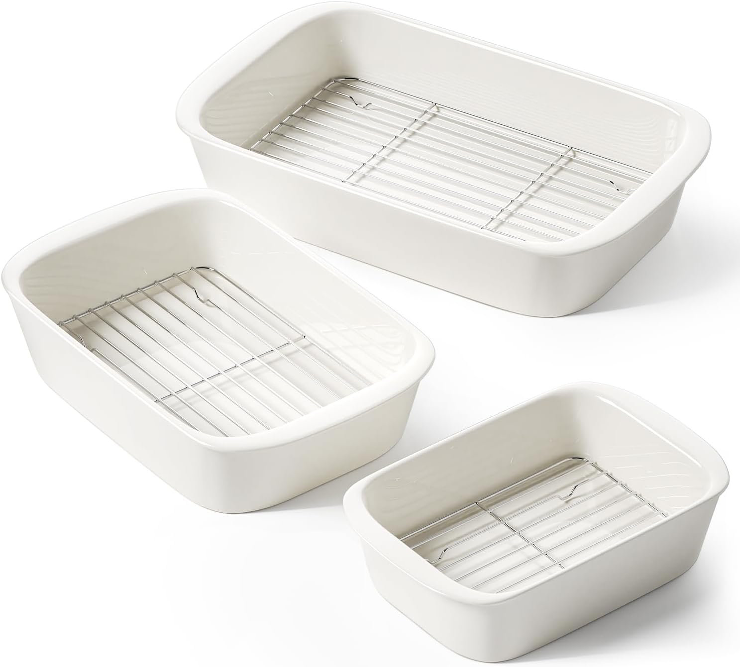 Adeco Trading Deep Casserole Dishes For Oven, 13.7”X9.6” Ceramic Baking Dish Set With Roasting ...