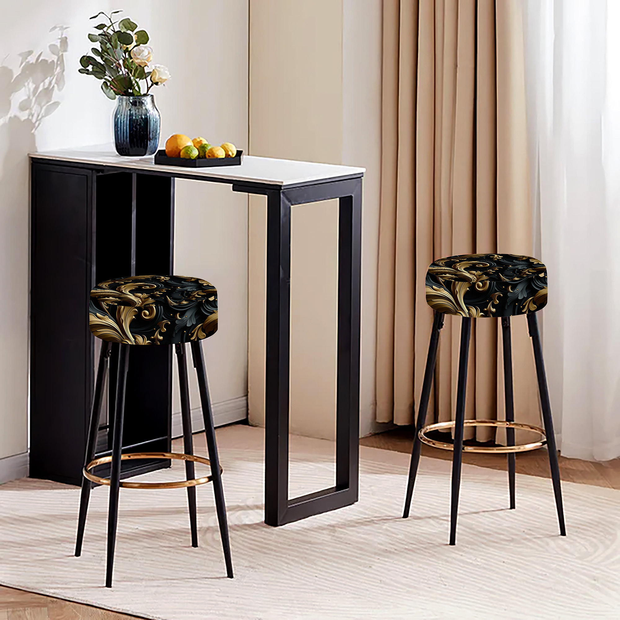 Design Art Gold And Black Luxury Damask Symphony - Damask Bar Stools ...