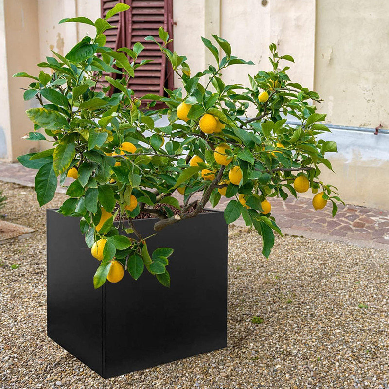 Hokku Designs Steel Planter Box, Large Square Outdoor Planters Cube ...