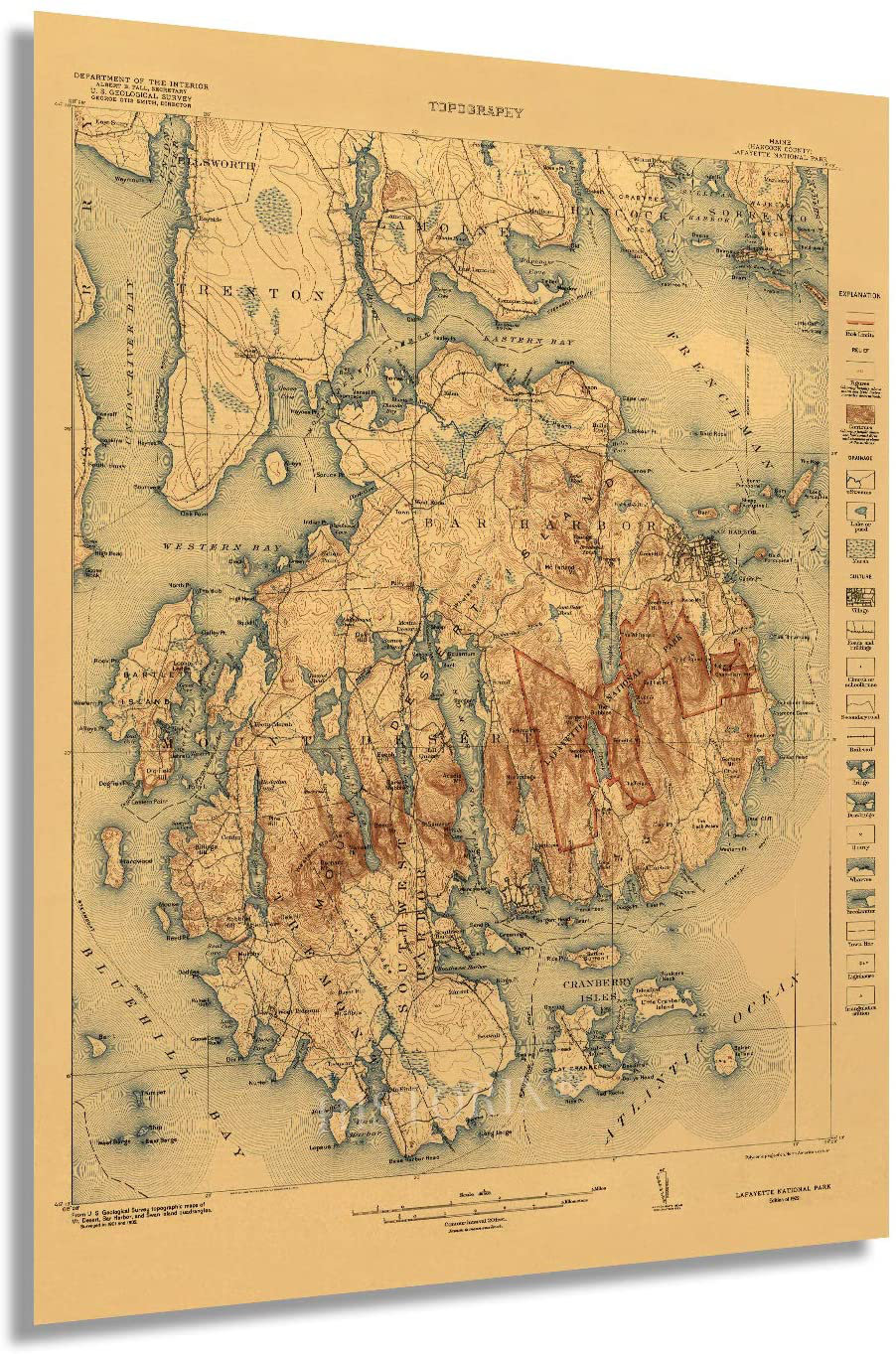 HISTORIC PRINTS Historix Vintage 1922 Acadia National Park Map - 24X32 ...