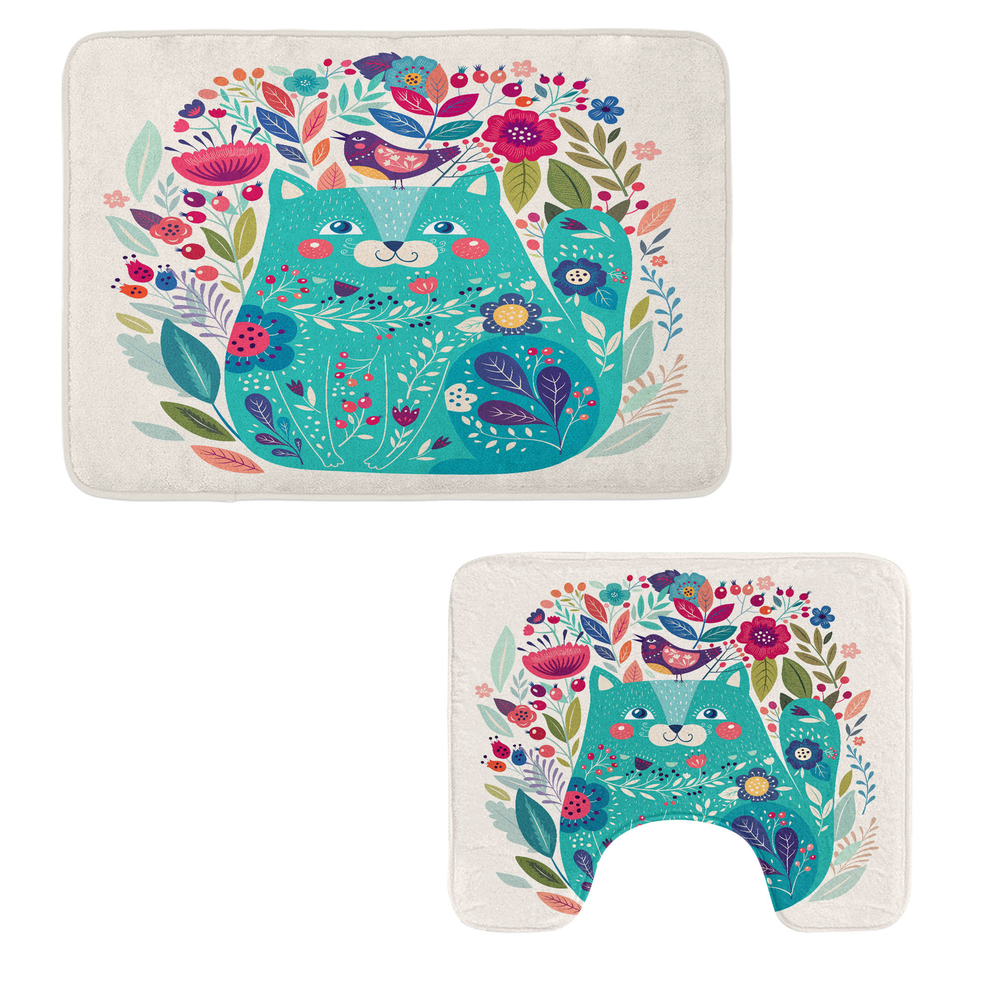 East Urban Home Cat Bathroom Rug Set 2 Pieces Rectangle & Contour Mats ...
