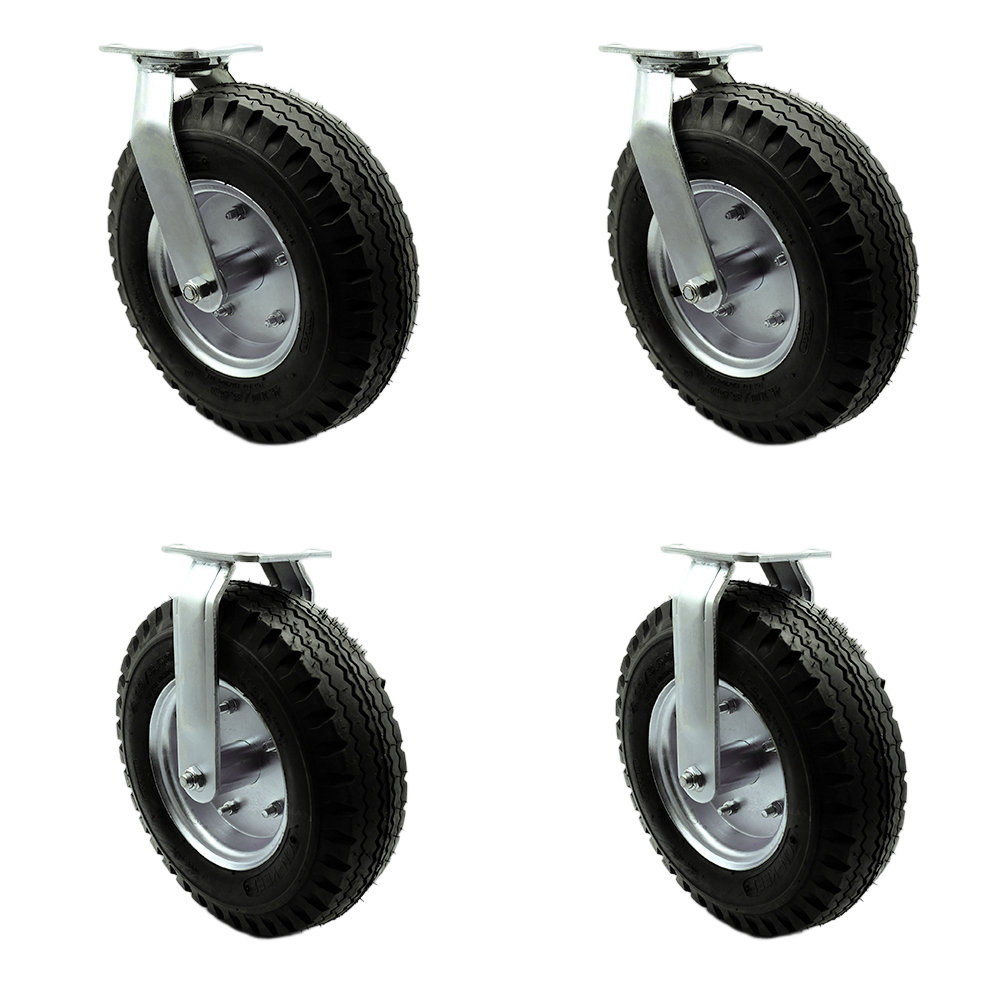 Service Caster 12 Inch Pneumatic Wheel Caster Set 2 Swivel 2 Rigid ...