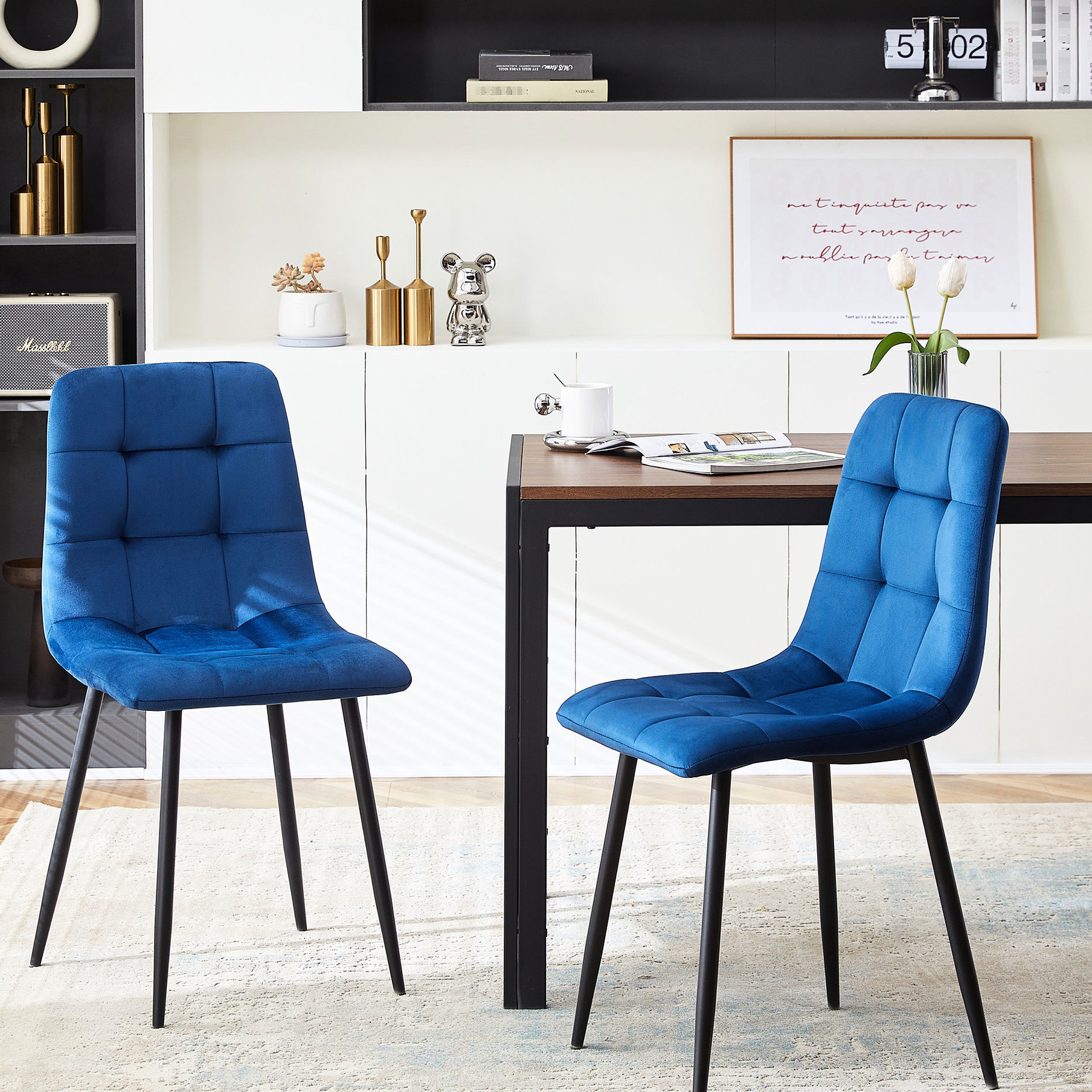Hokku Designs Modern Blue Velvet Dining Chairs Of 2 For Kitchen - Space ...