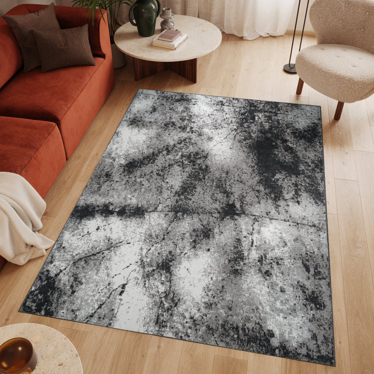 17 Stories Machine Washable Felix Gray/Black Rug & Reviews | Wayfair