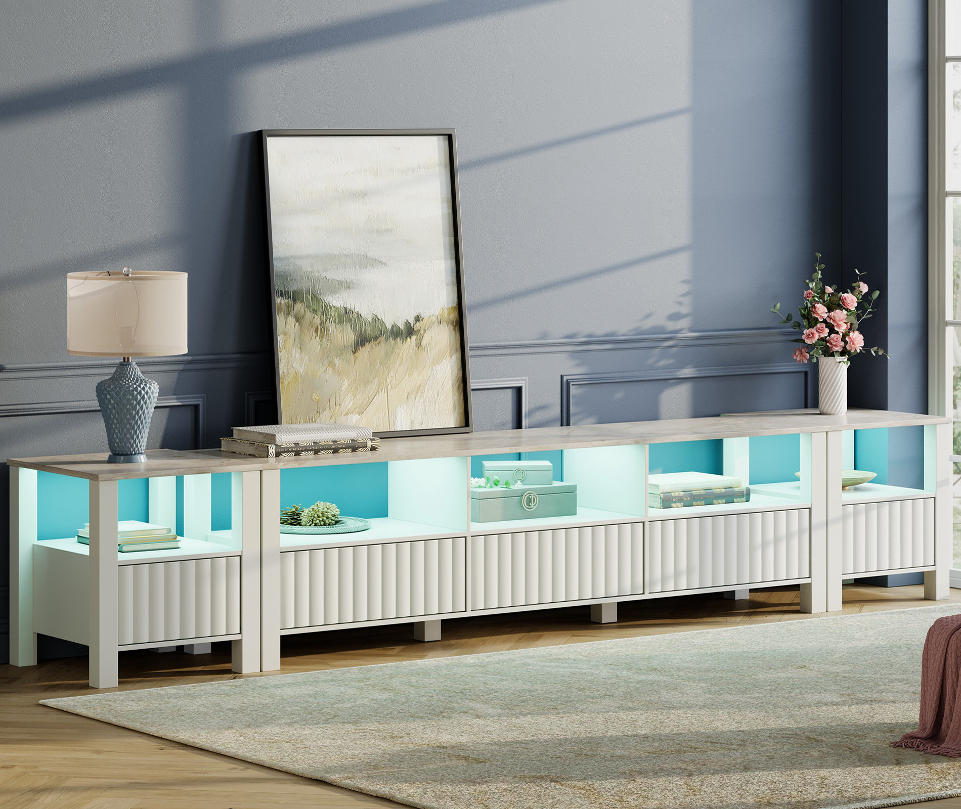 Ivy Bronx TV Stand For 100 Inch TV With 16 Colour RGB LED Light, Modern ...