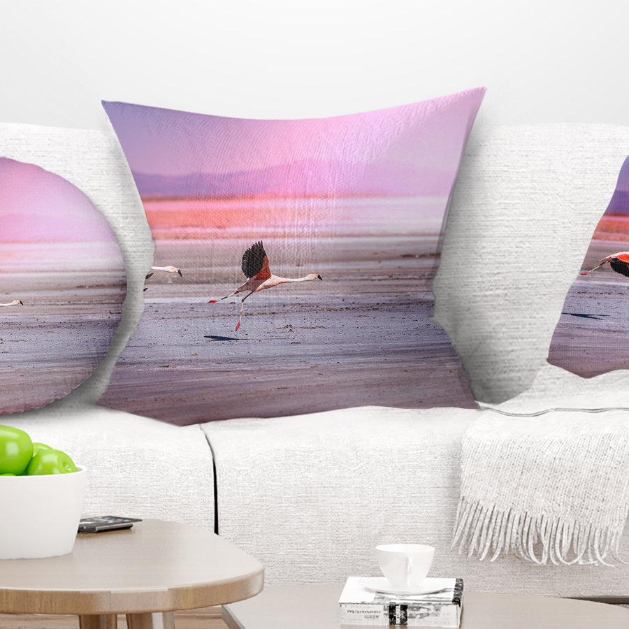 Design Art Animal Flying Pair of Cute Flamingos Pillow | Wayfair