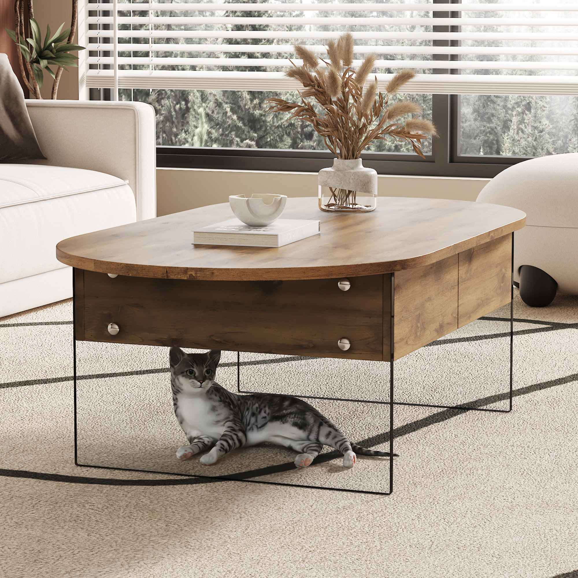 Wrought Studio™ Coffee Table With Double Drawers. The Board Surface Is ...
