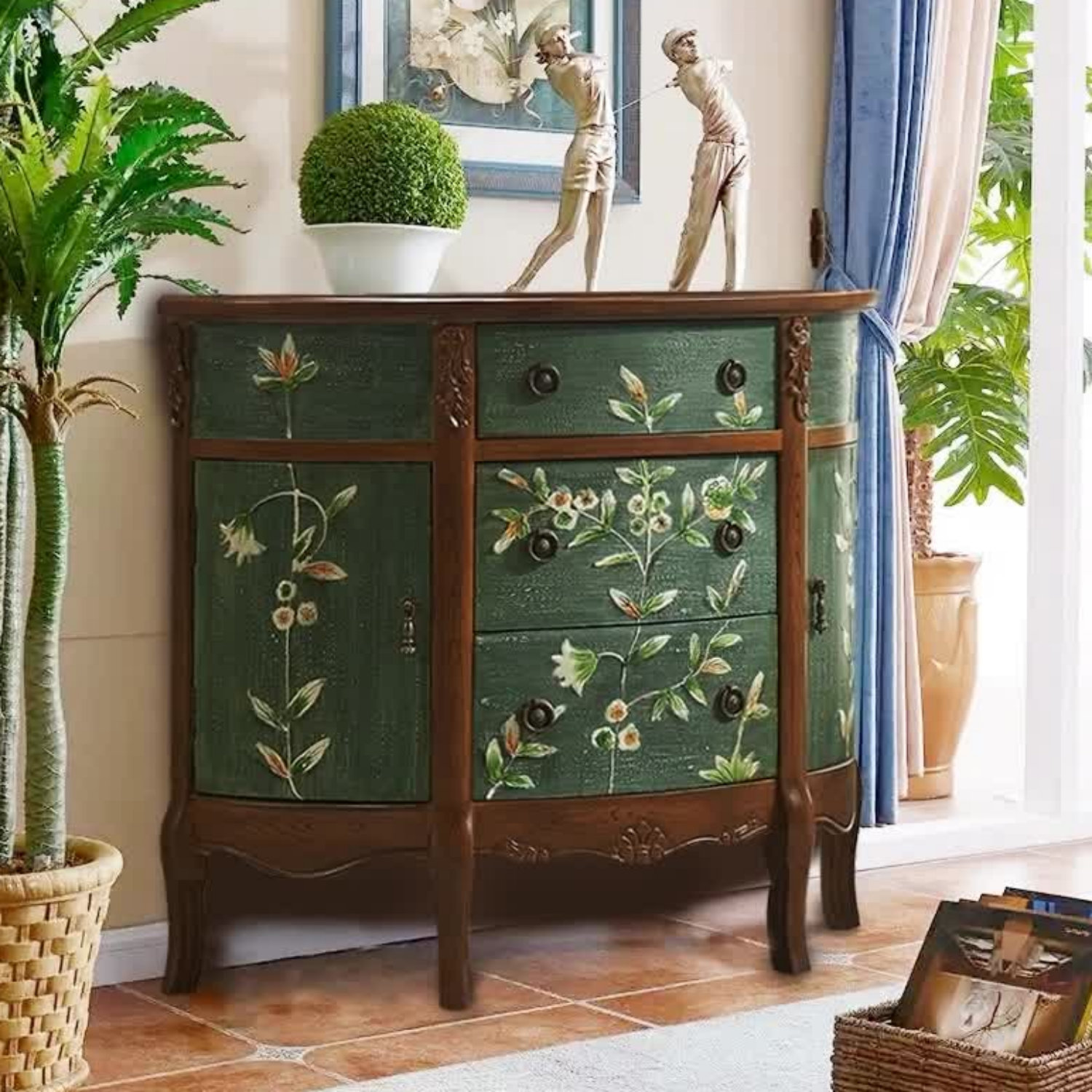 Vivid Space Creation Half-Moon Hand-Painted Entryway Storage Cabinet ...