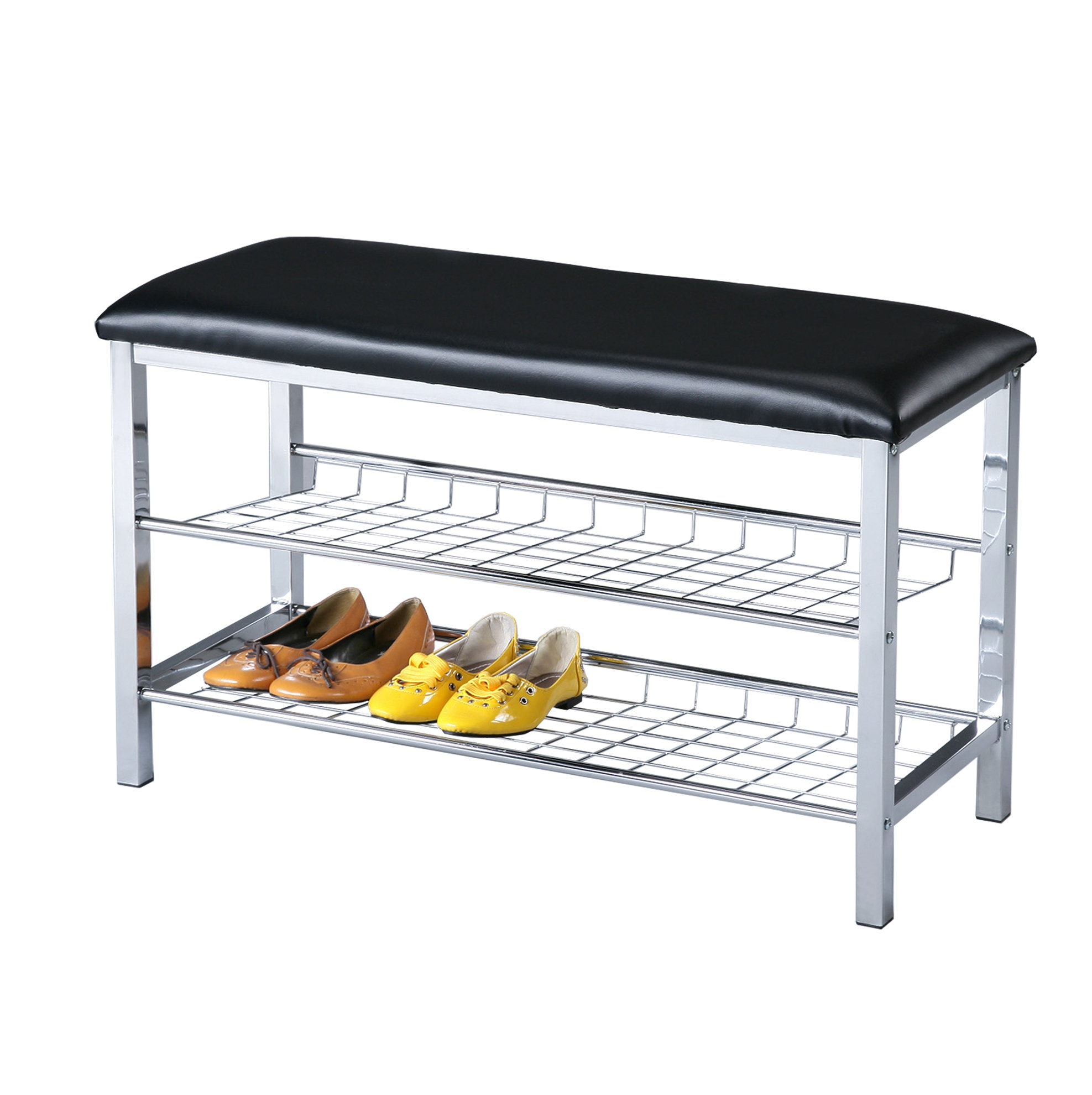 Ebern Designs Metal Shoe Bench with Faux Leather Seat | Wayfair