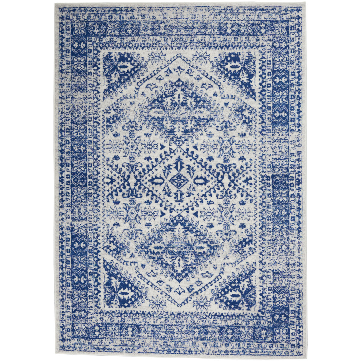 Bungalow Rose Concow Geometric Blue/White Area Rug & Reviews | Wayfair