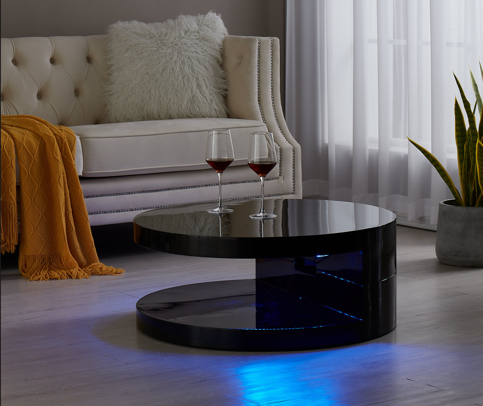 Orren Ellis Pettry Modern Euro Round Coffee Table With Remote Multi ...