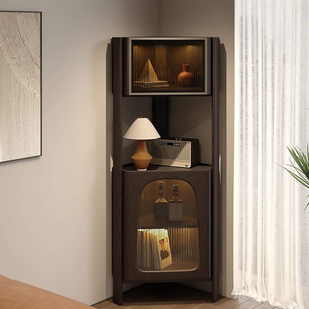 Hokku Designs Minimalist Retro Black Solid Wood Triangular Cabinet ...