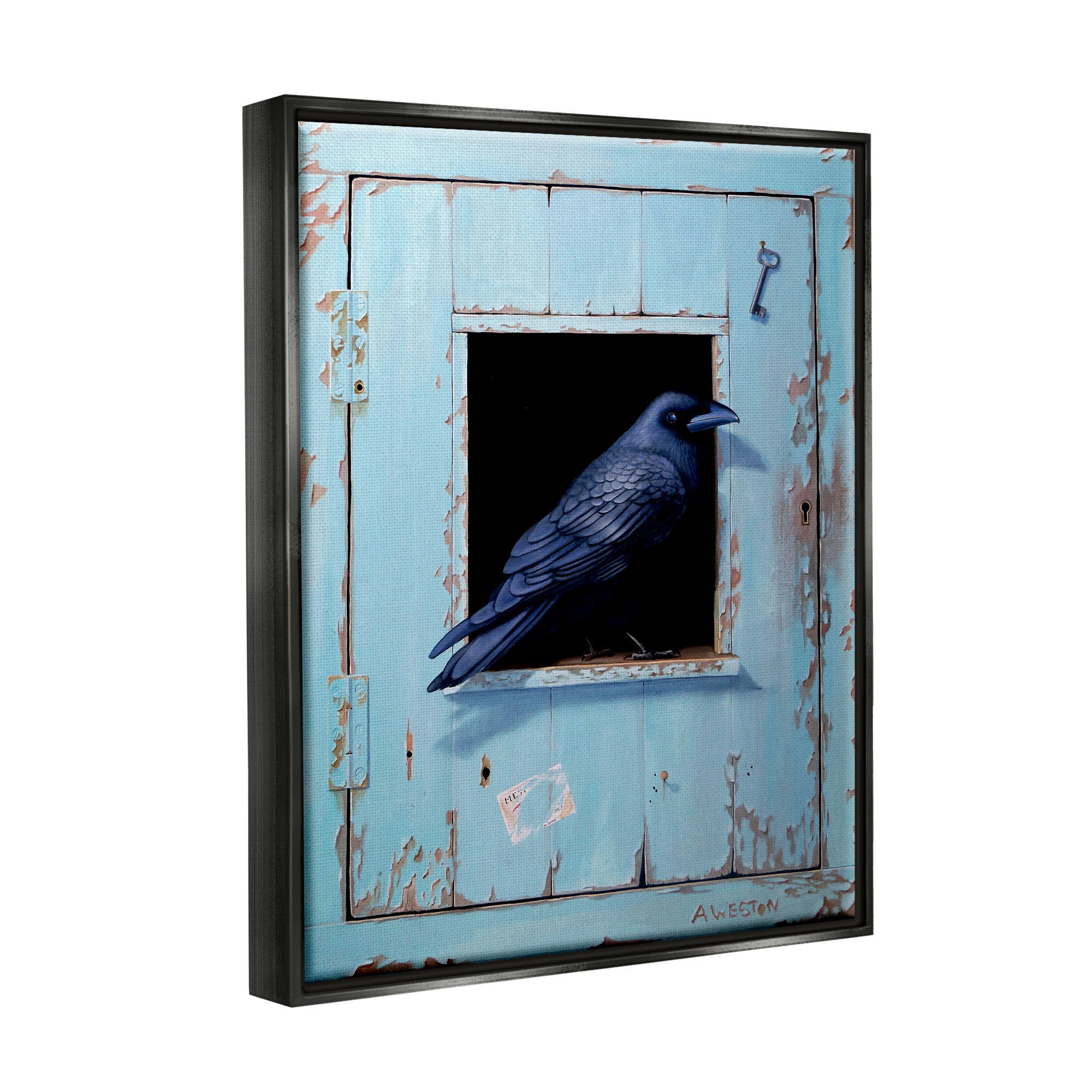 Stupell Industries Crow Perched Rustic Blue Door Hanging Key by Alan ...